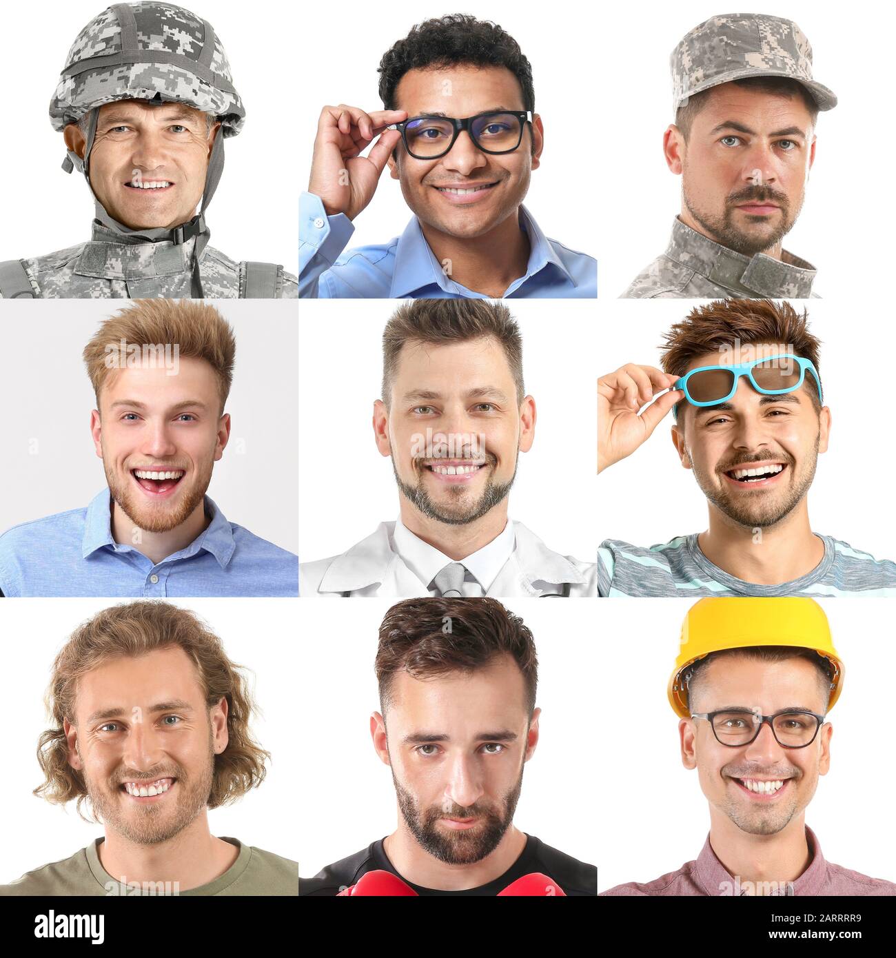 Collage with different men on white background Stock Photo - Alamy