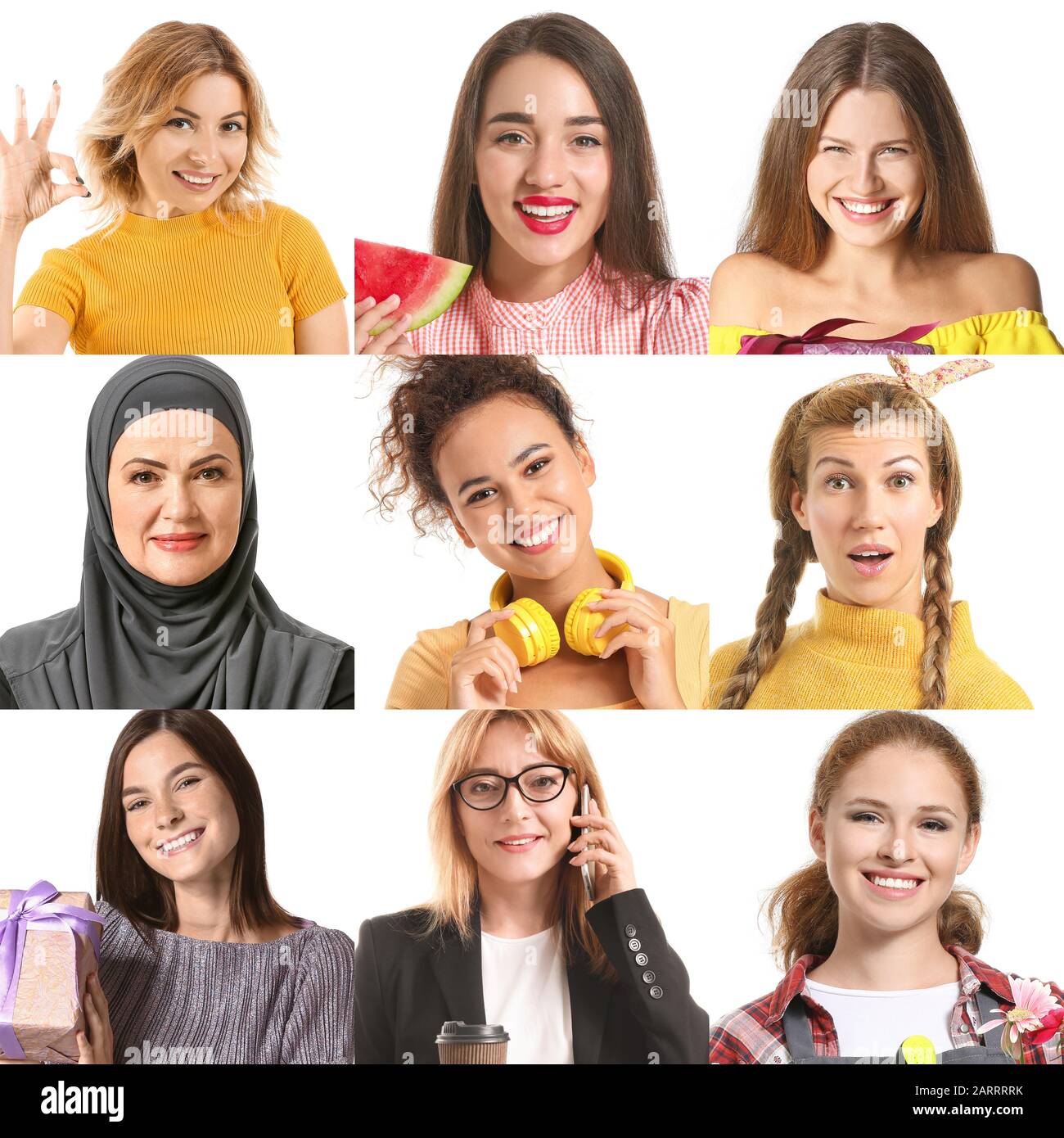 Collage with different women on white background Stock Photo - Alamy