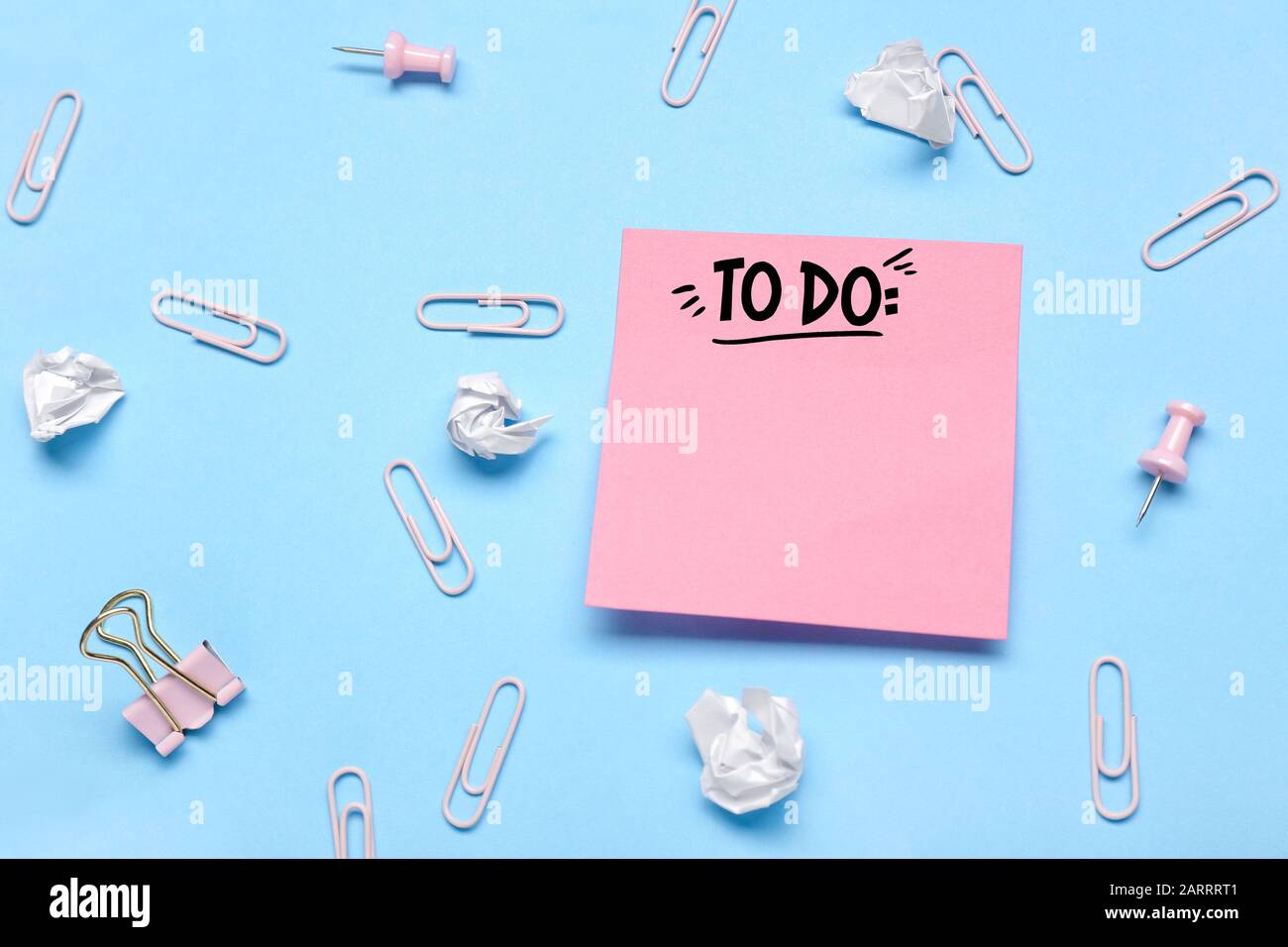 Blank to-do list with stationery on color background Stock Photo - Alamy