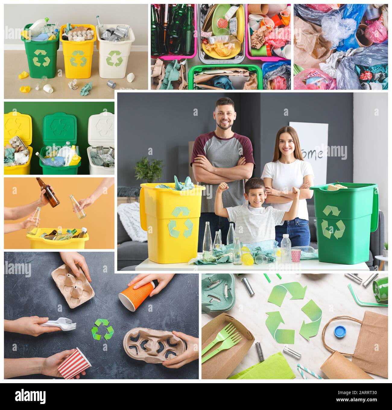 Collage of photos with different types of garbage. Concept of recycling ...