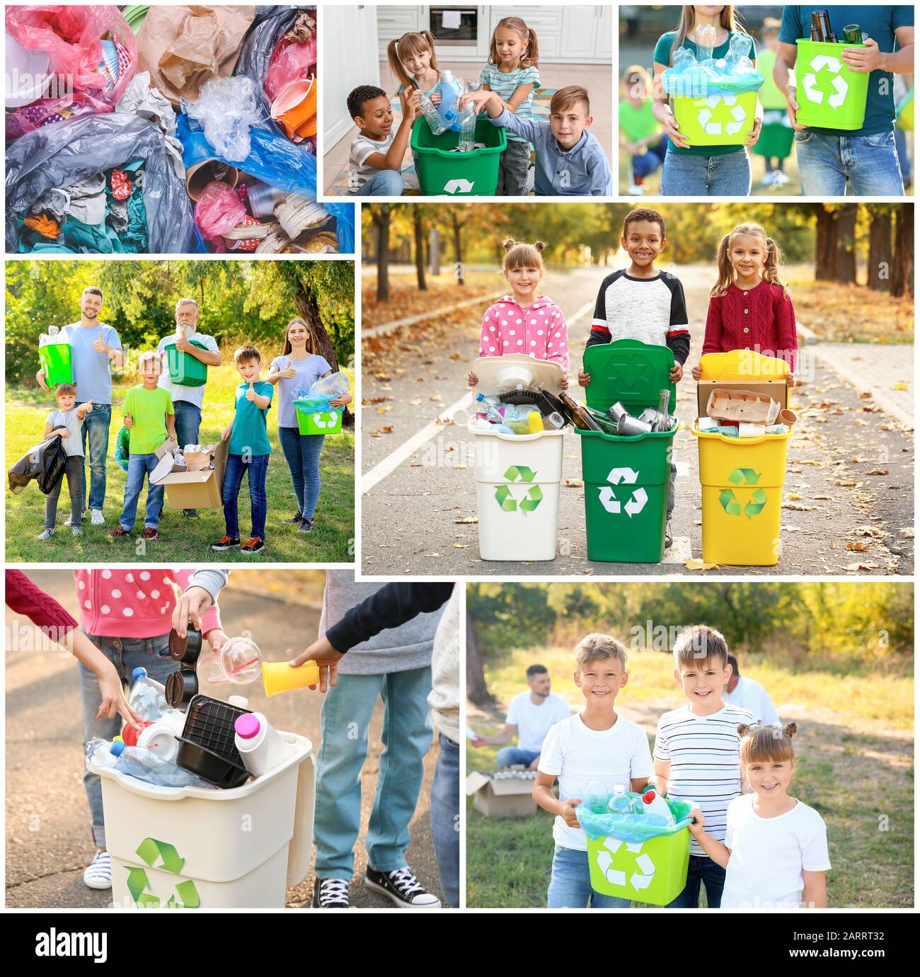 Collage of photos with different people gathering garbage. Concept of ...