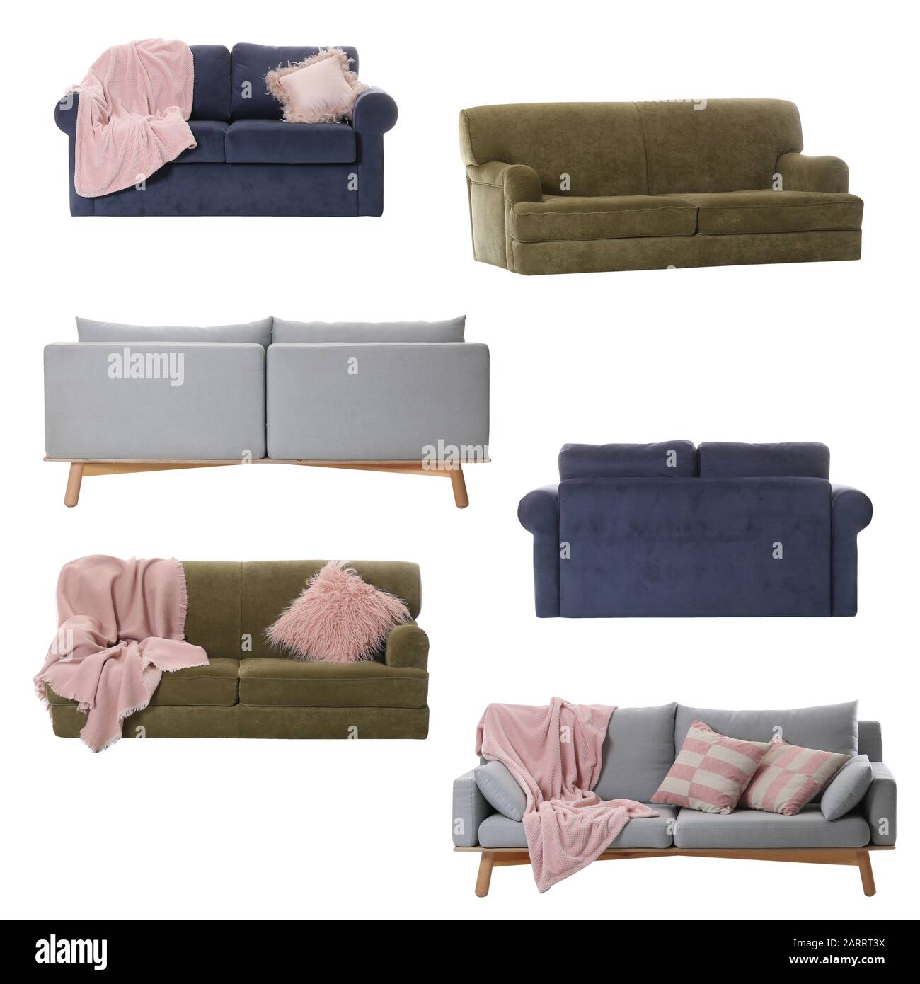 Collage with different comfortable sofas on white background Stock ...