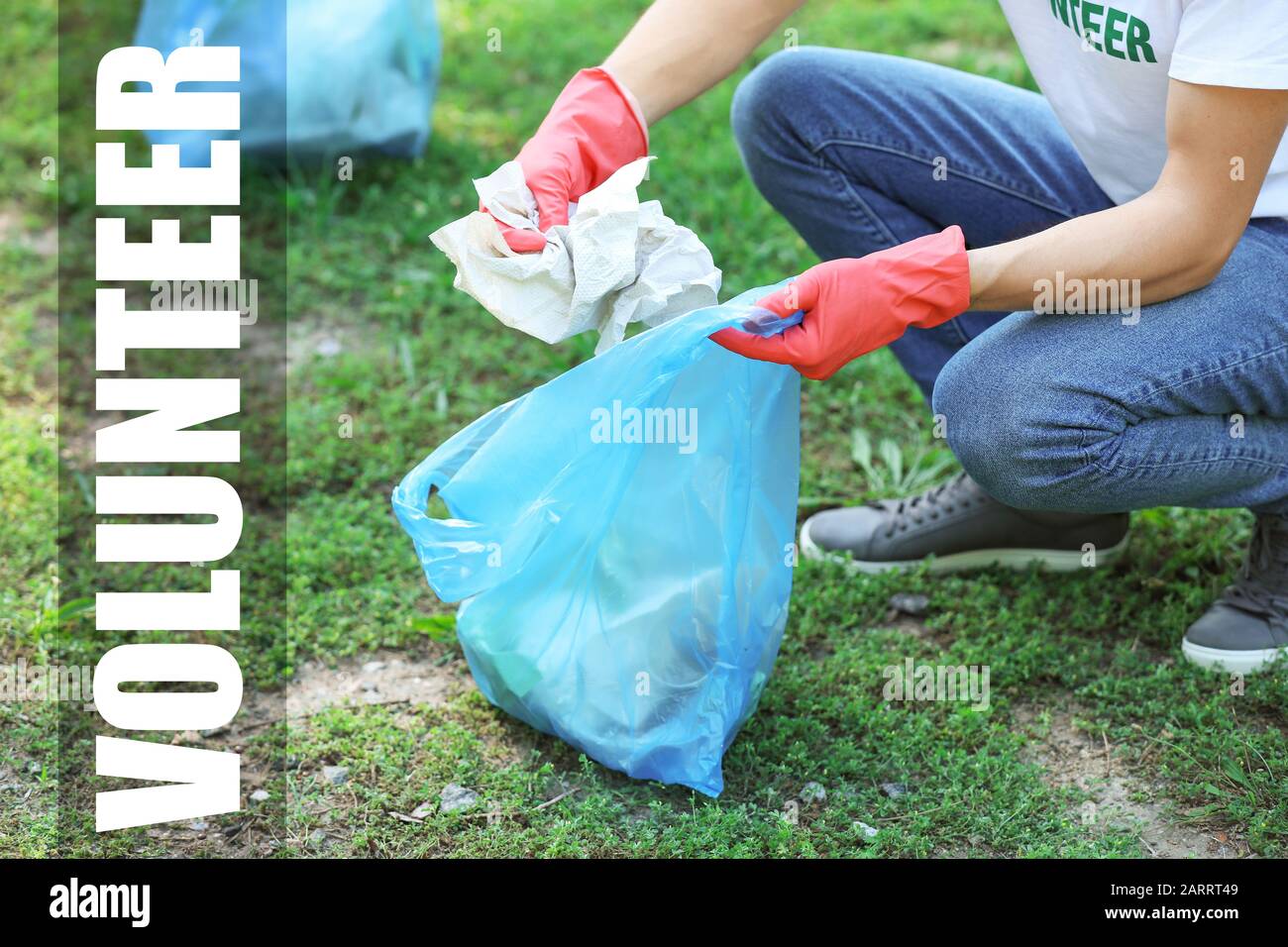 Male volunteer gathering garbage in park Stock Photo - Alamy