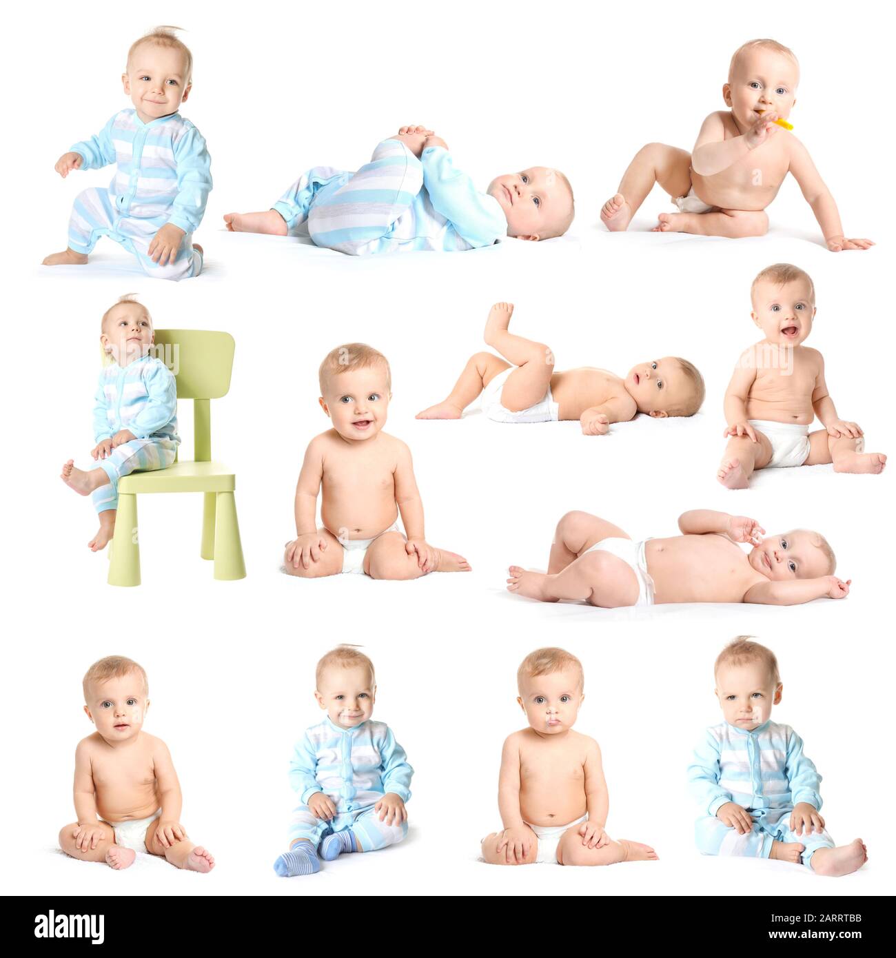 Collage with cute little babies on white background Stock Photo - Alamy