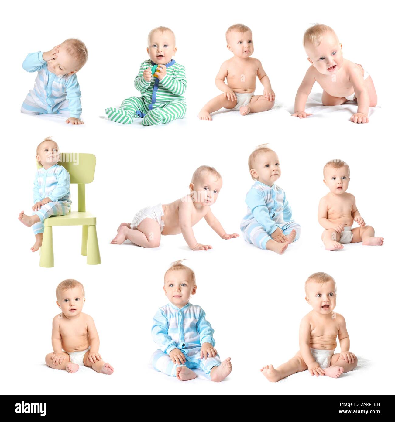 Collage with cute little babies on white background Stock Photo - Alamy