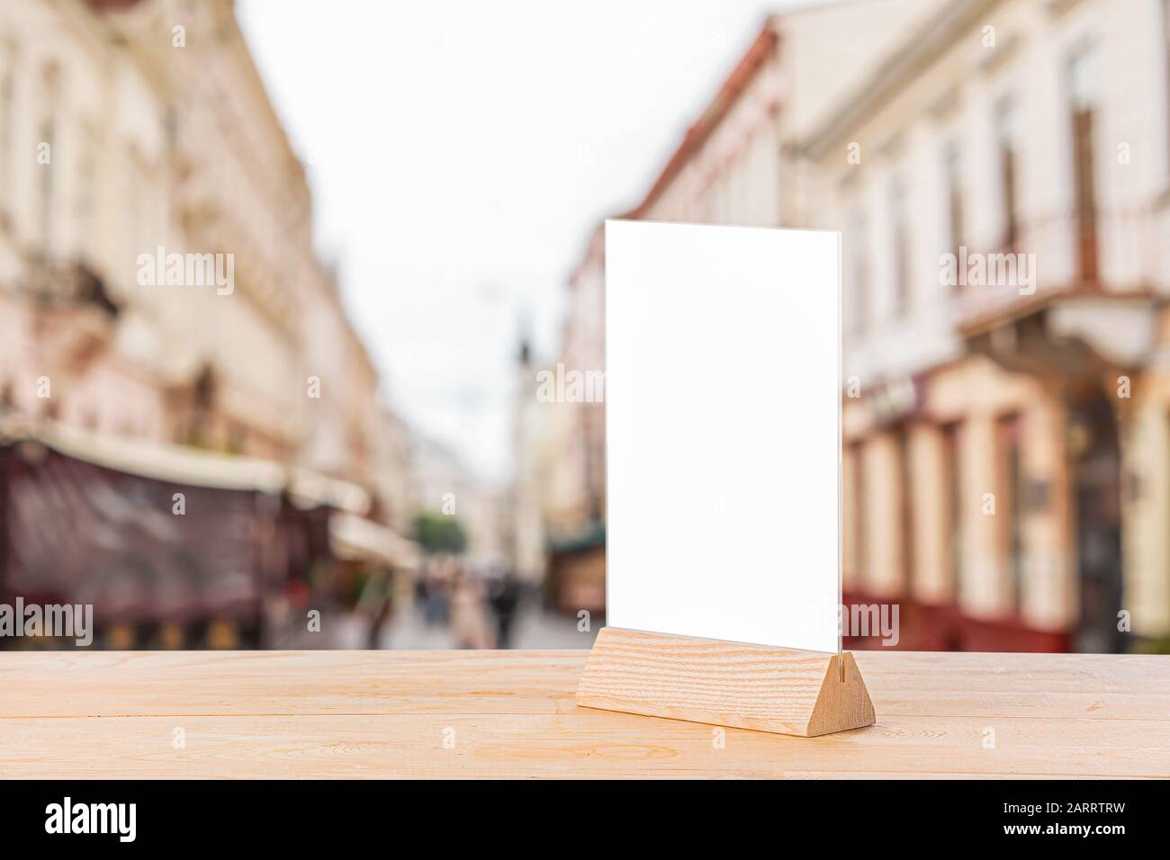 Blank menu on table in outdoor cafe Stock Photo - Alamy