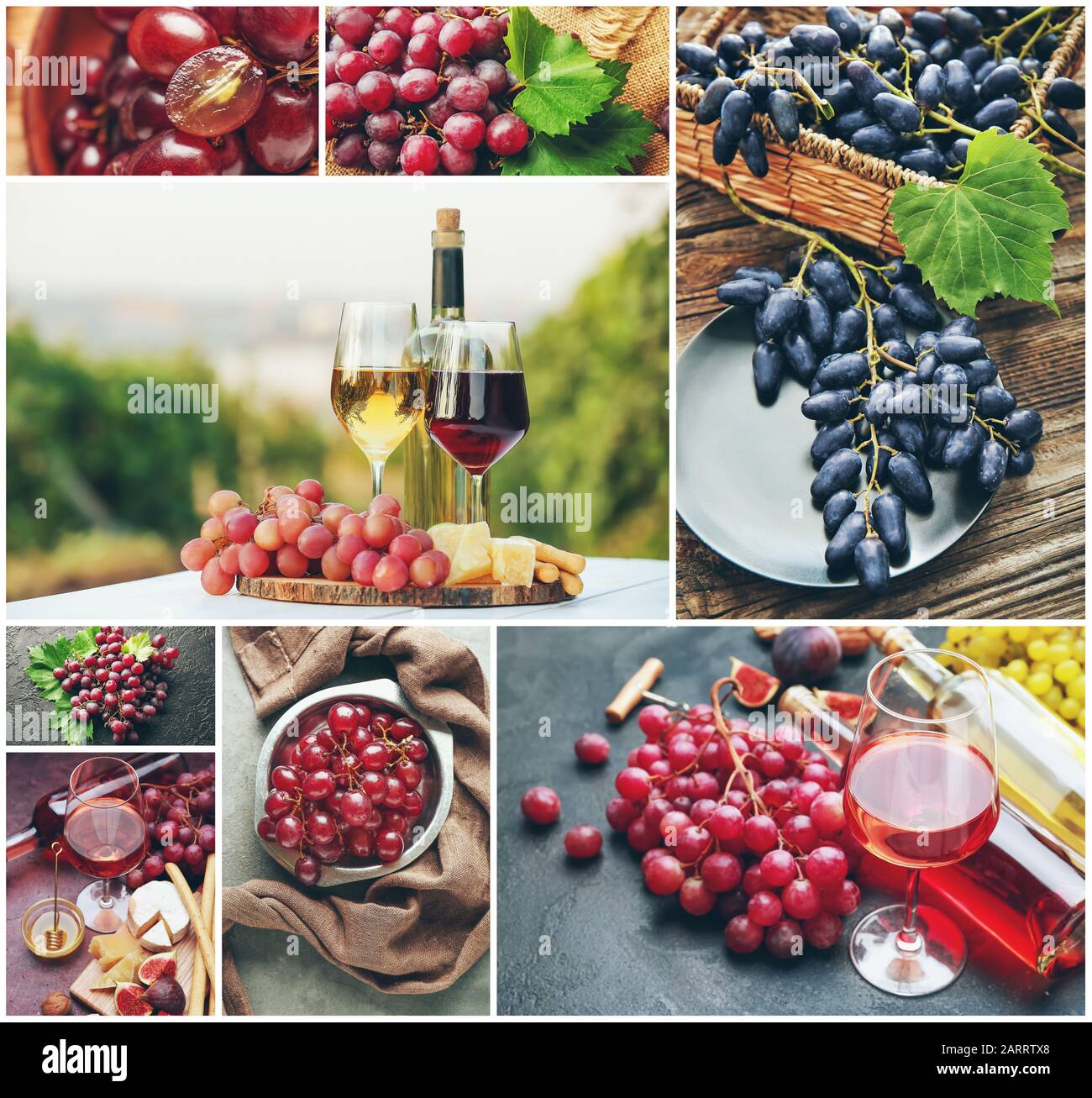 Collage of photos with fresh juicy grapes and tasty wine Stock Photo ...