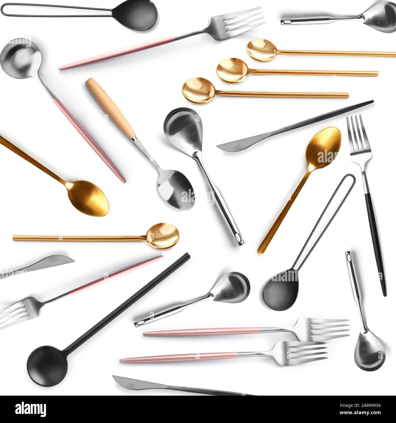 Set of different cutlery on white background Stock Photo - Alamy