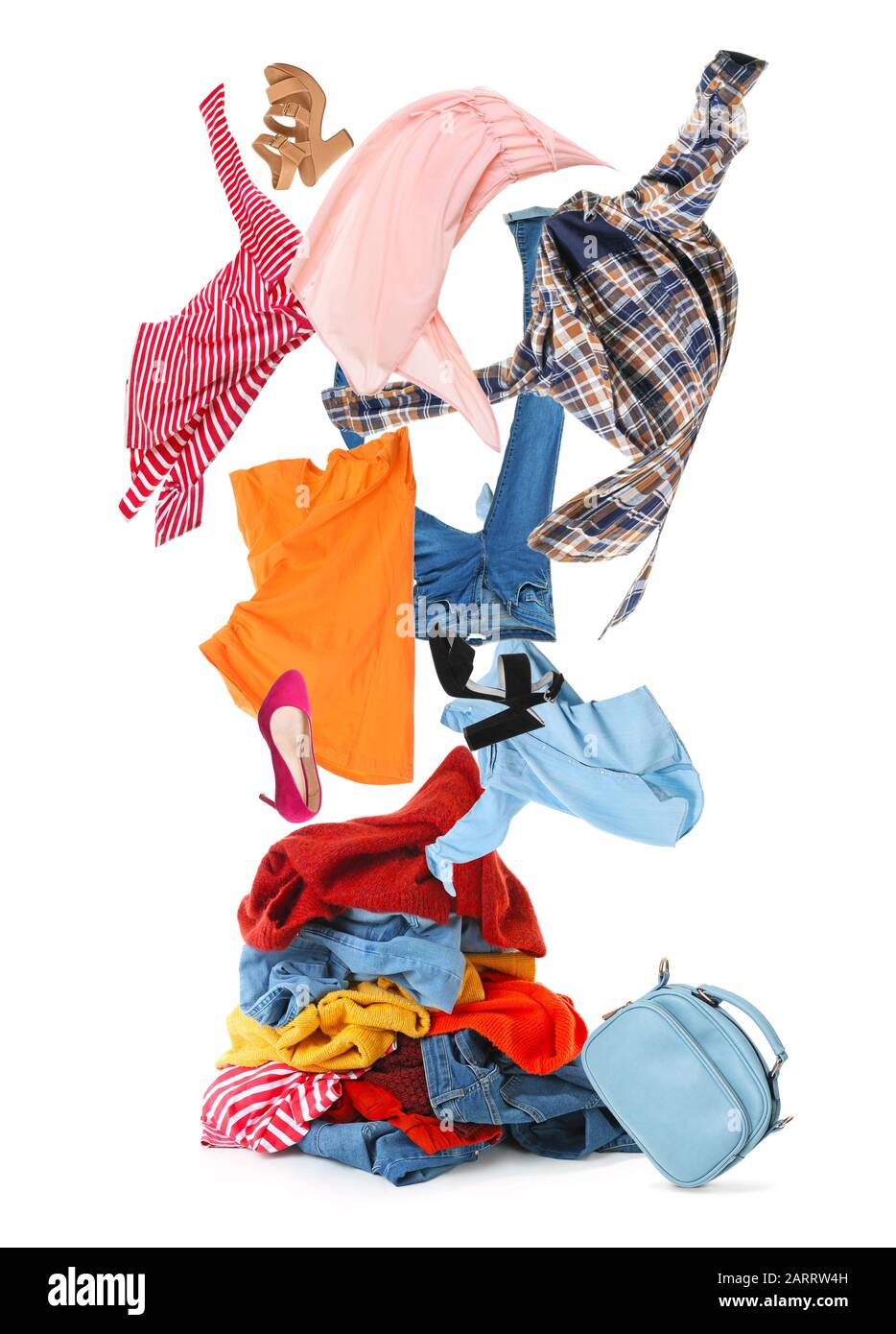 Many different clothes and shoes on white background Stock Photo - Alamy