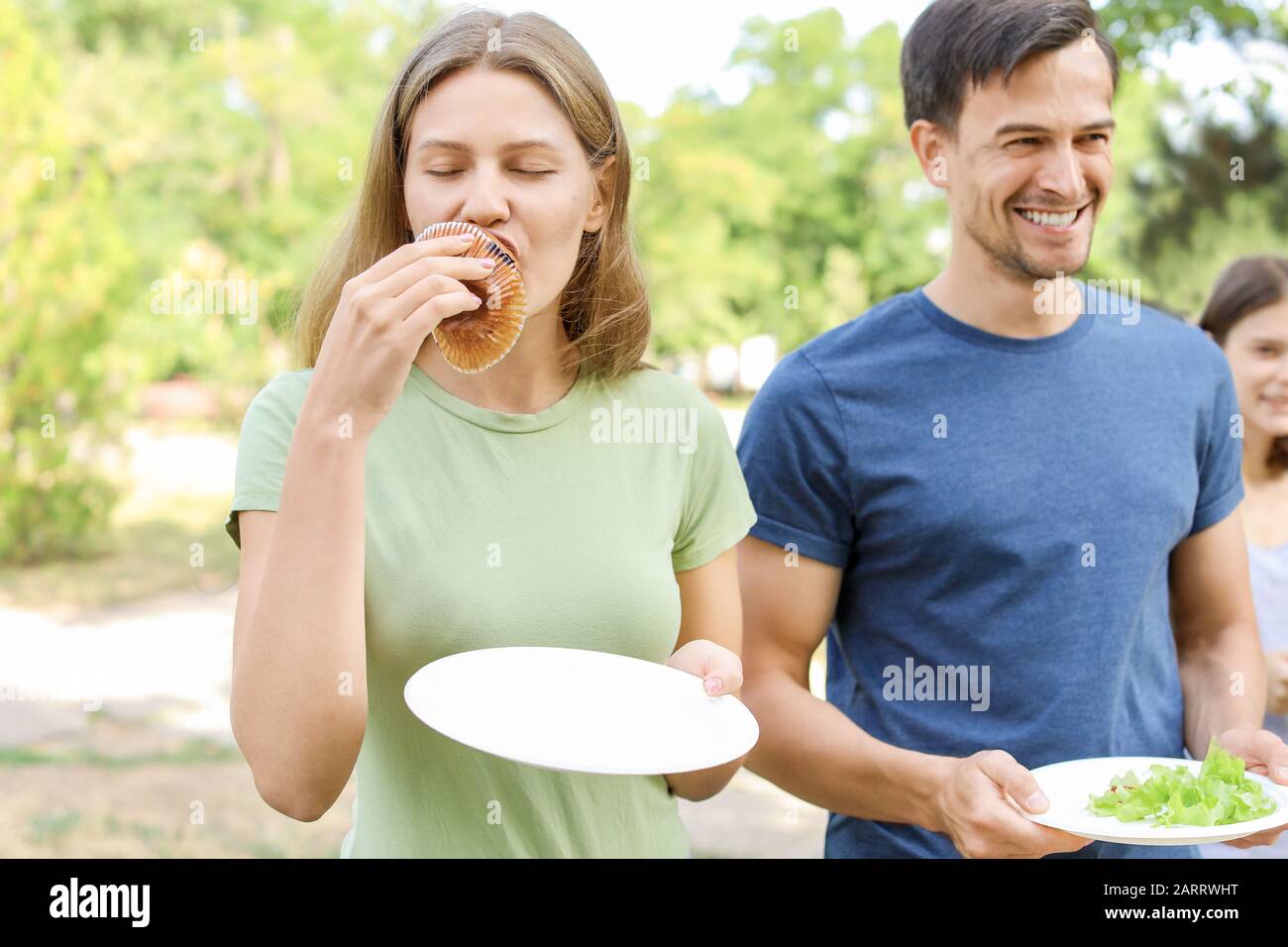 Poor people with received food from volunteers Stock Photo - Alamy