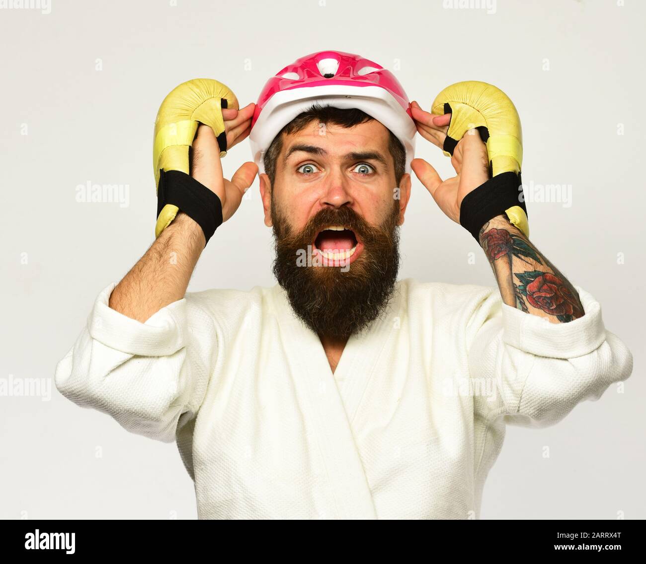 Combat master gets ready to fight. Healthy lifestyle and sports concept ...