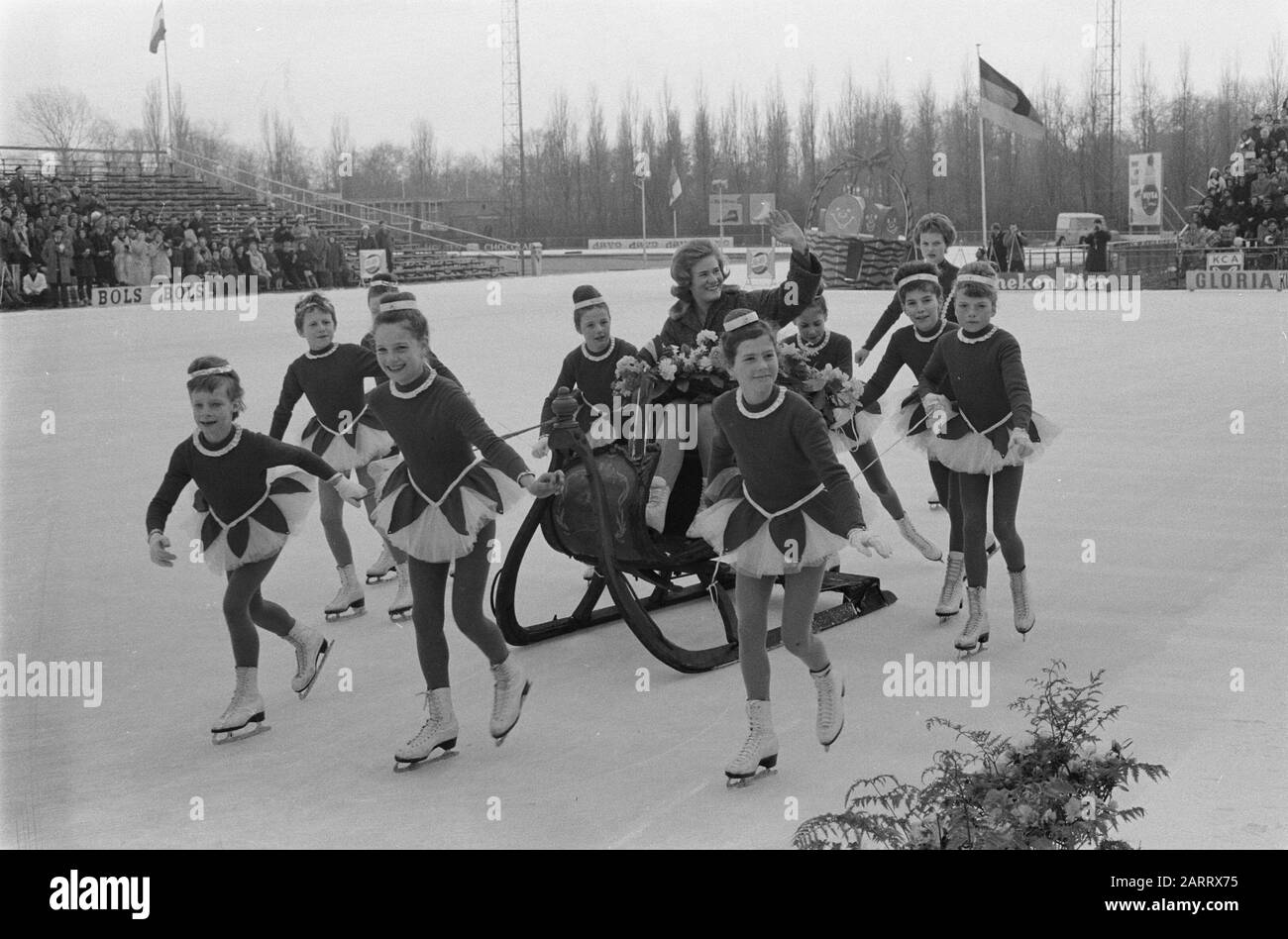 Sjoukje Dijkstra demonstrates at Jaap Edenbaan in Amsterdam. Seated in ...