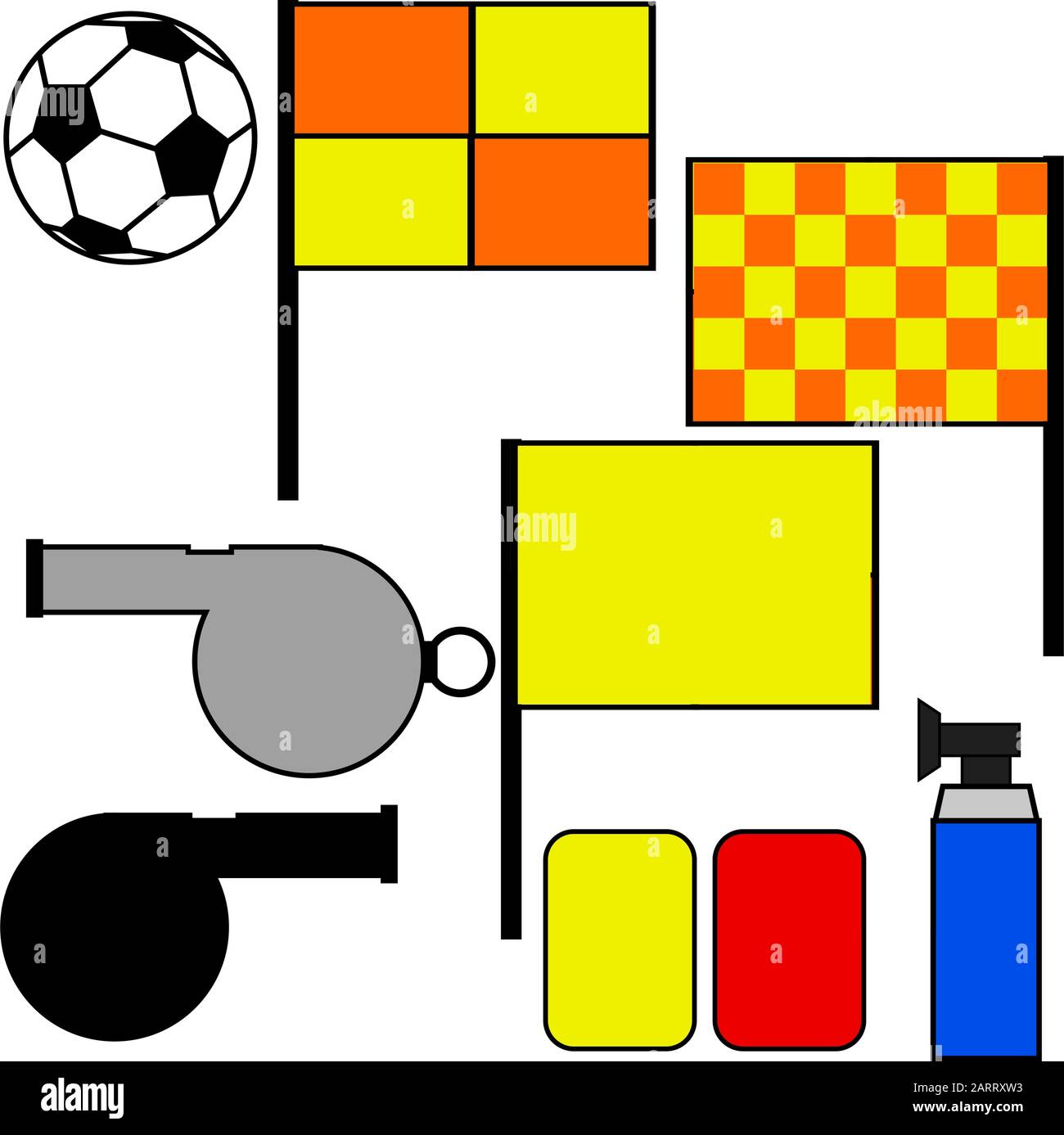 Cartoon illustration showing tools commonly used by soccer referees ...