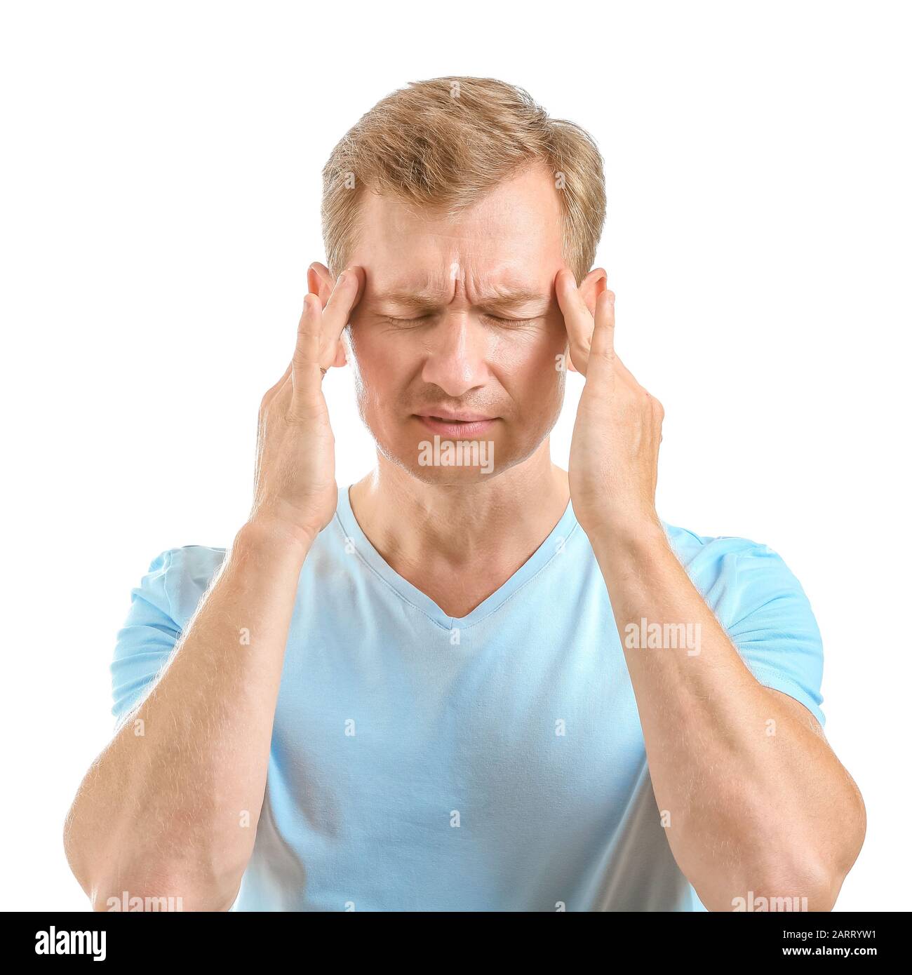 Portrait of stressed man on white background Stock Photo - Alamy