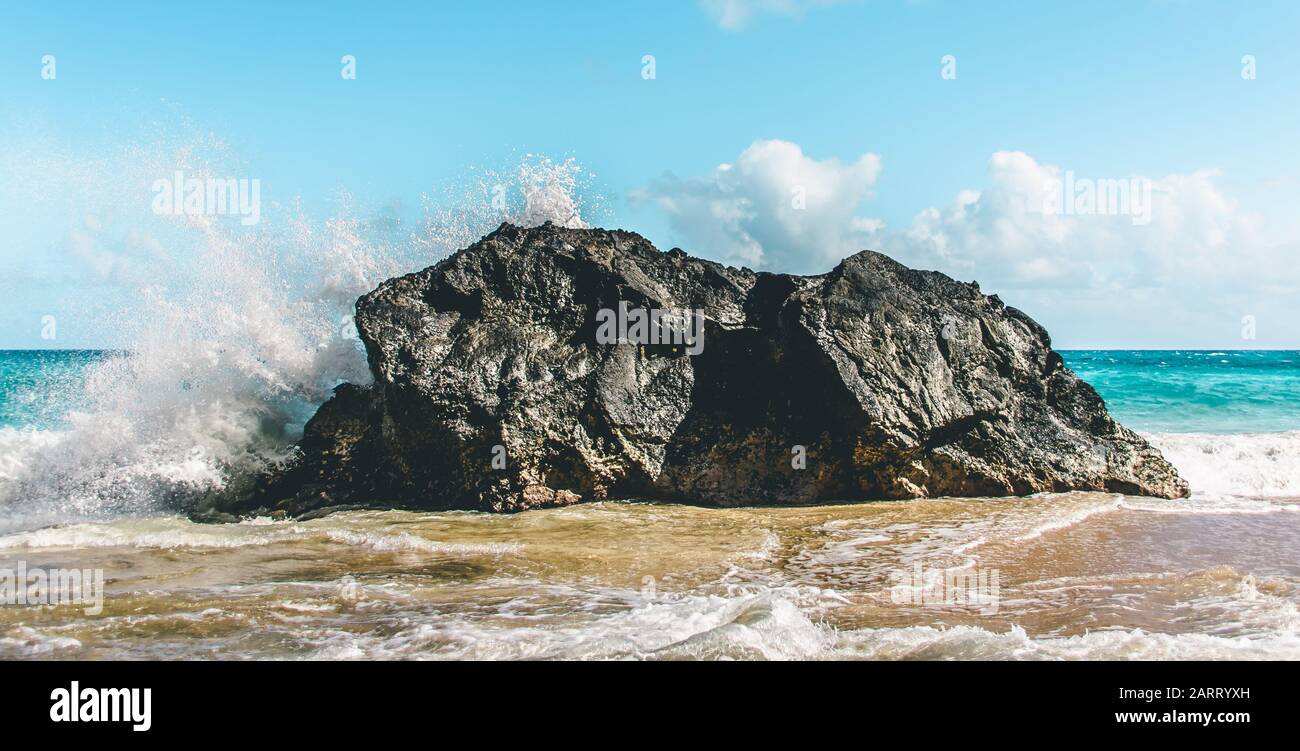 Hawaii beach rock wave Stock Photo - Alamy