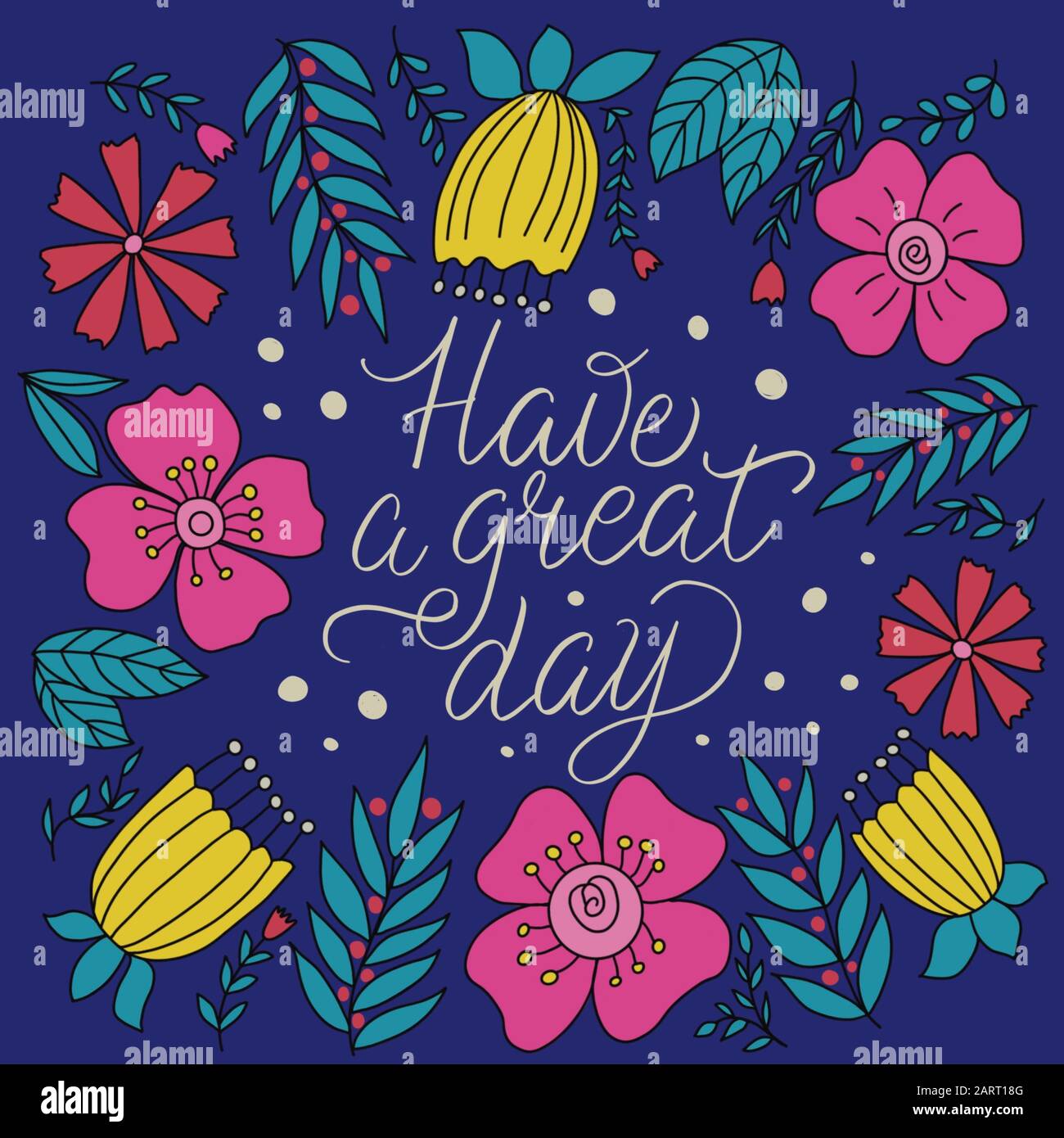 Good luck greeting card with flowers on a blue background Stock Photo ...