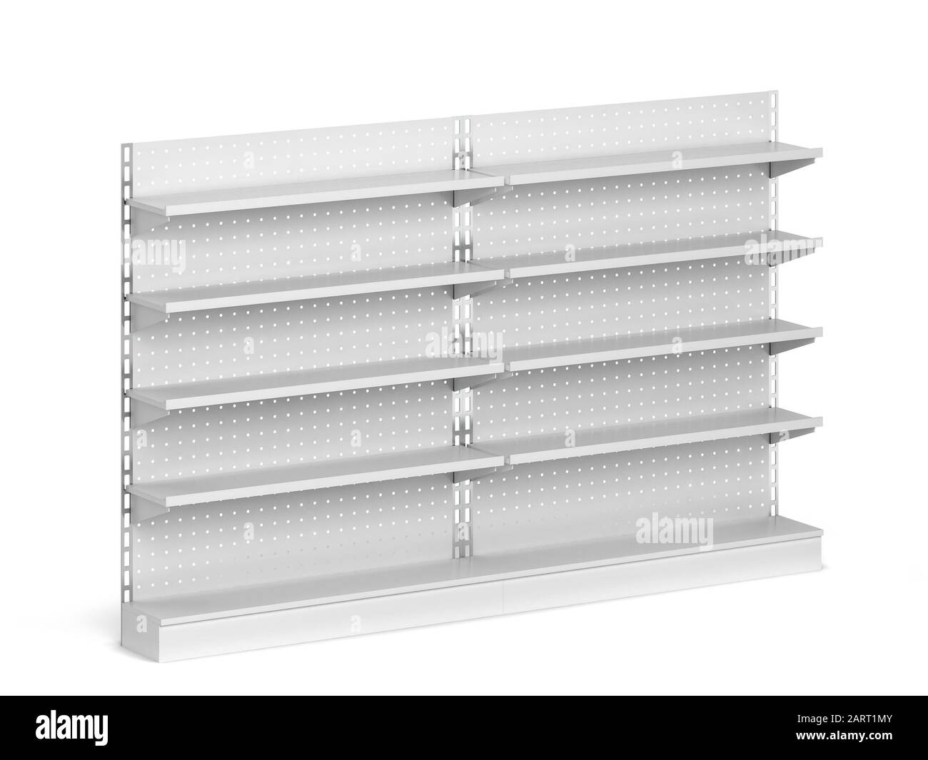 Empty market shelves mockup. 3d illustration isolated on white ...