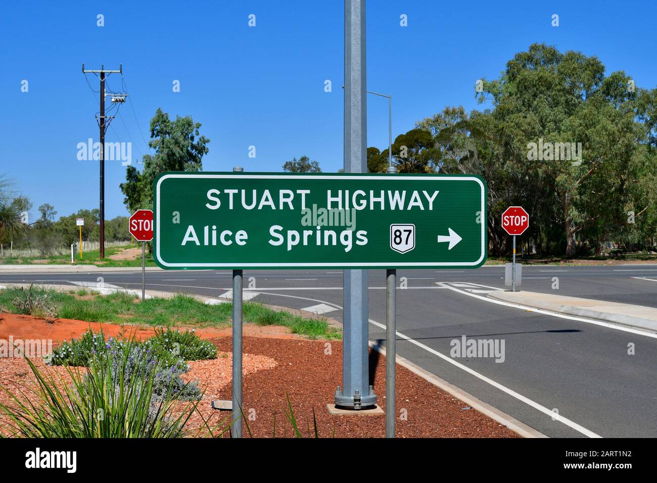 Australia, NT, direction sign to Alice Springs on Stuart Highway Stock ...