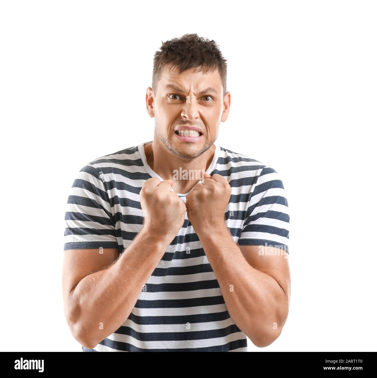 Portrait of angry man on white background Stock Photo - Alamy