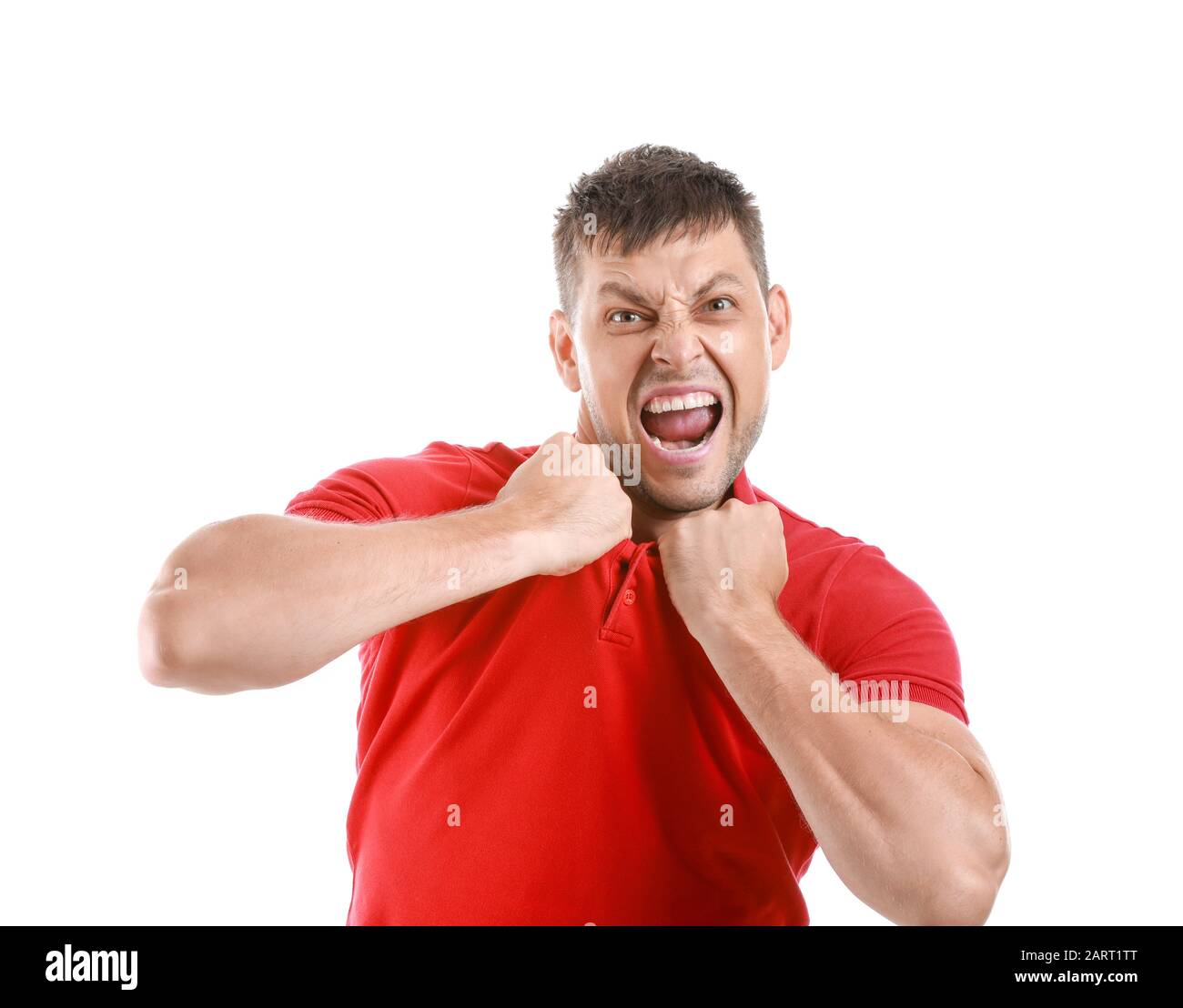 Portrait of angry man on white background Stock Photo - Alamy