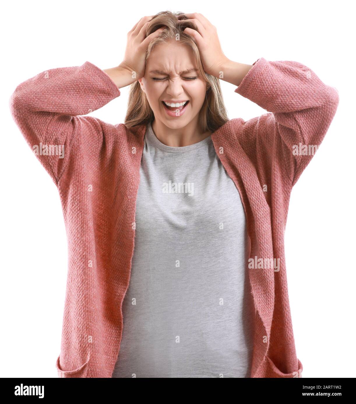 Portrait of angry woman on white background Stock Photo - Alamy