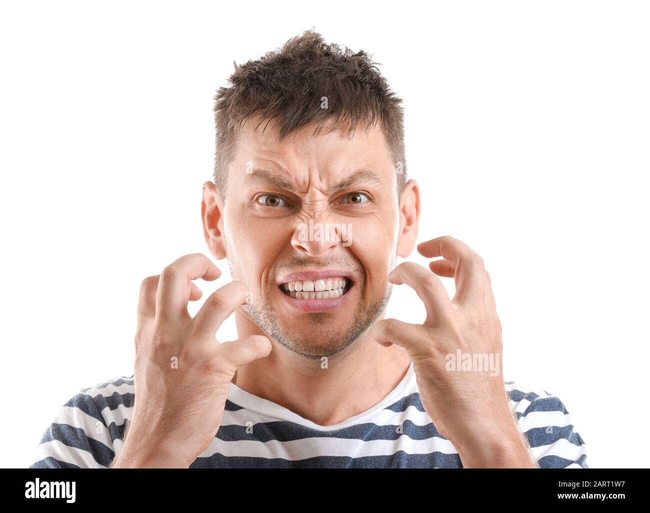 Portrait of angry man on white background Stock Photo - Alamy