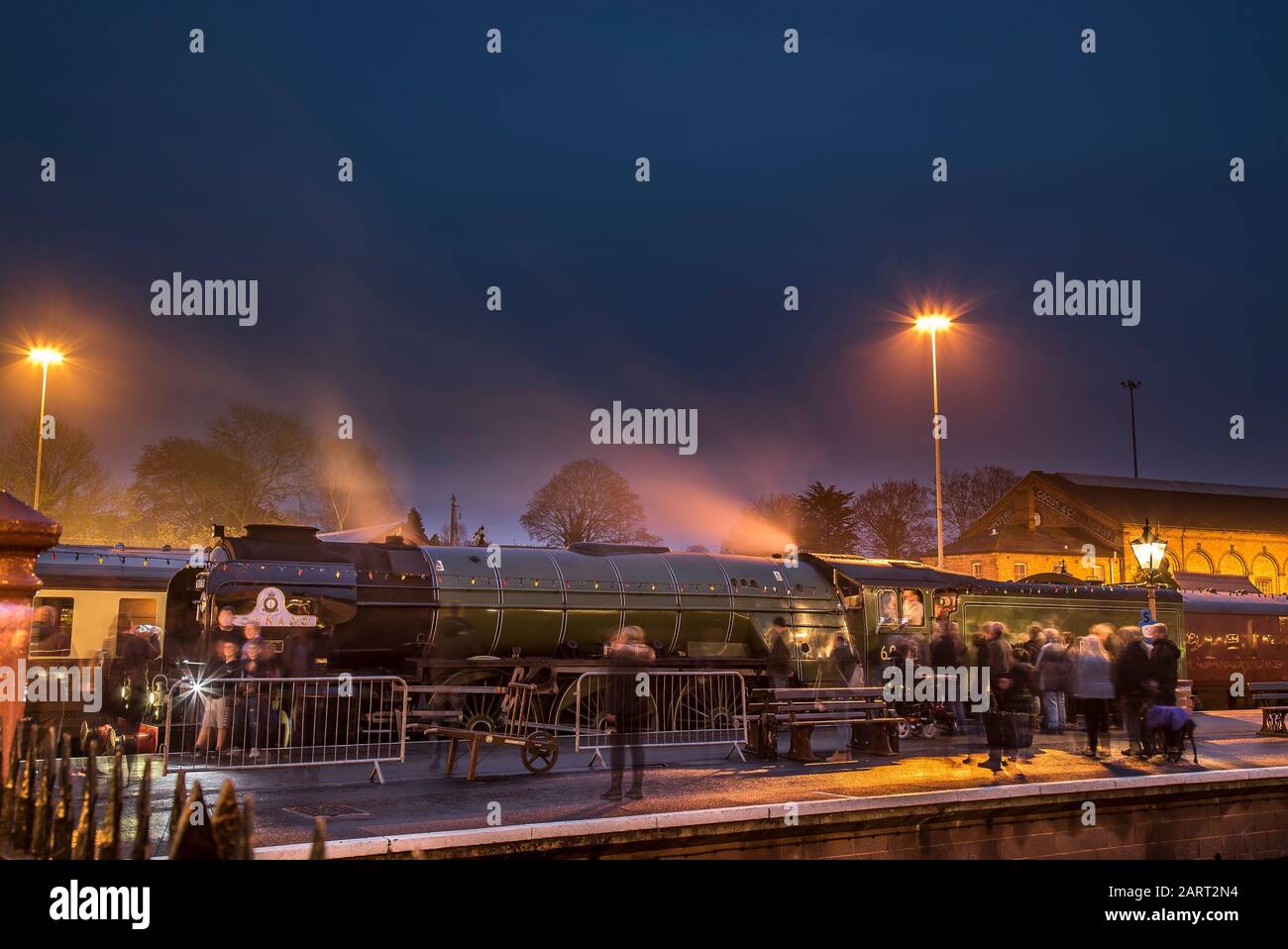 Long exposure shot of UK steam locomotive Tornado awaiting departure ...