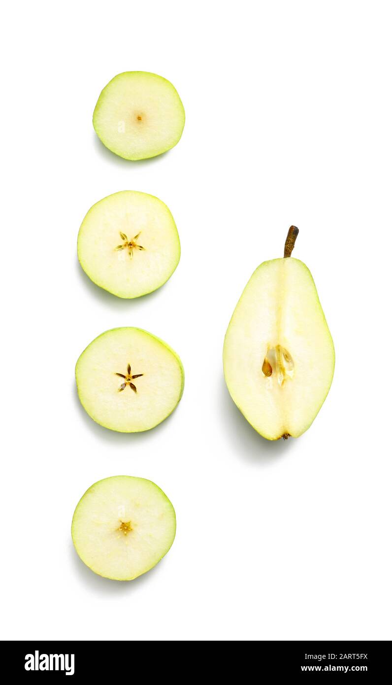 Fresh cut pears on white background Stock Photo - Alamy