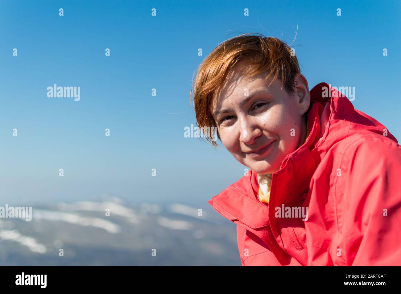 Female hill walker on top of Schiehallion Stock Photo - Alamy