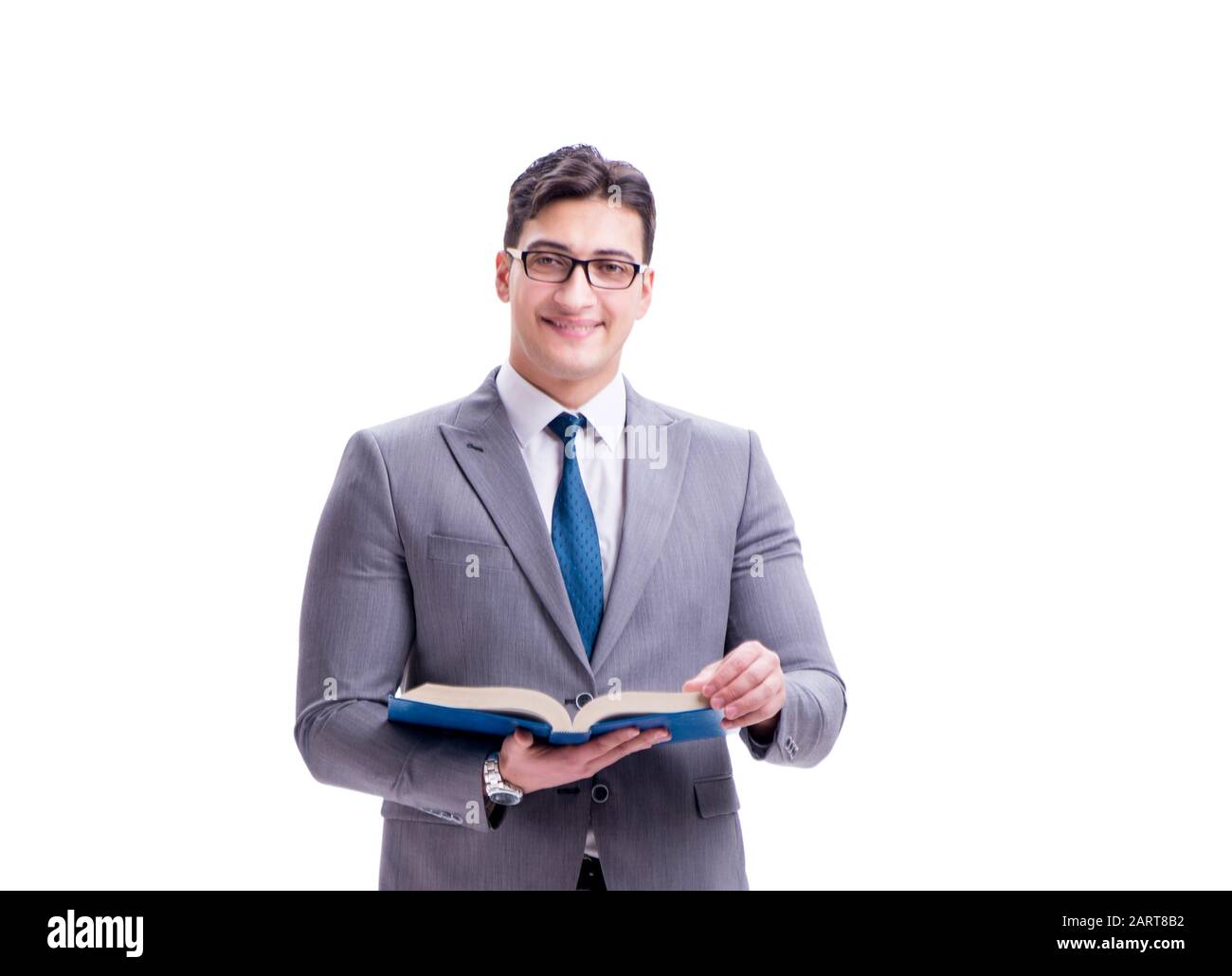 The businessman student reading a book isolated on white background ...