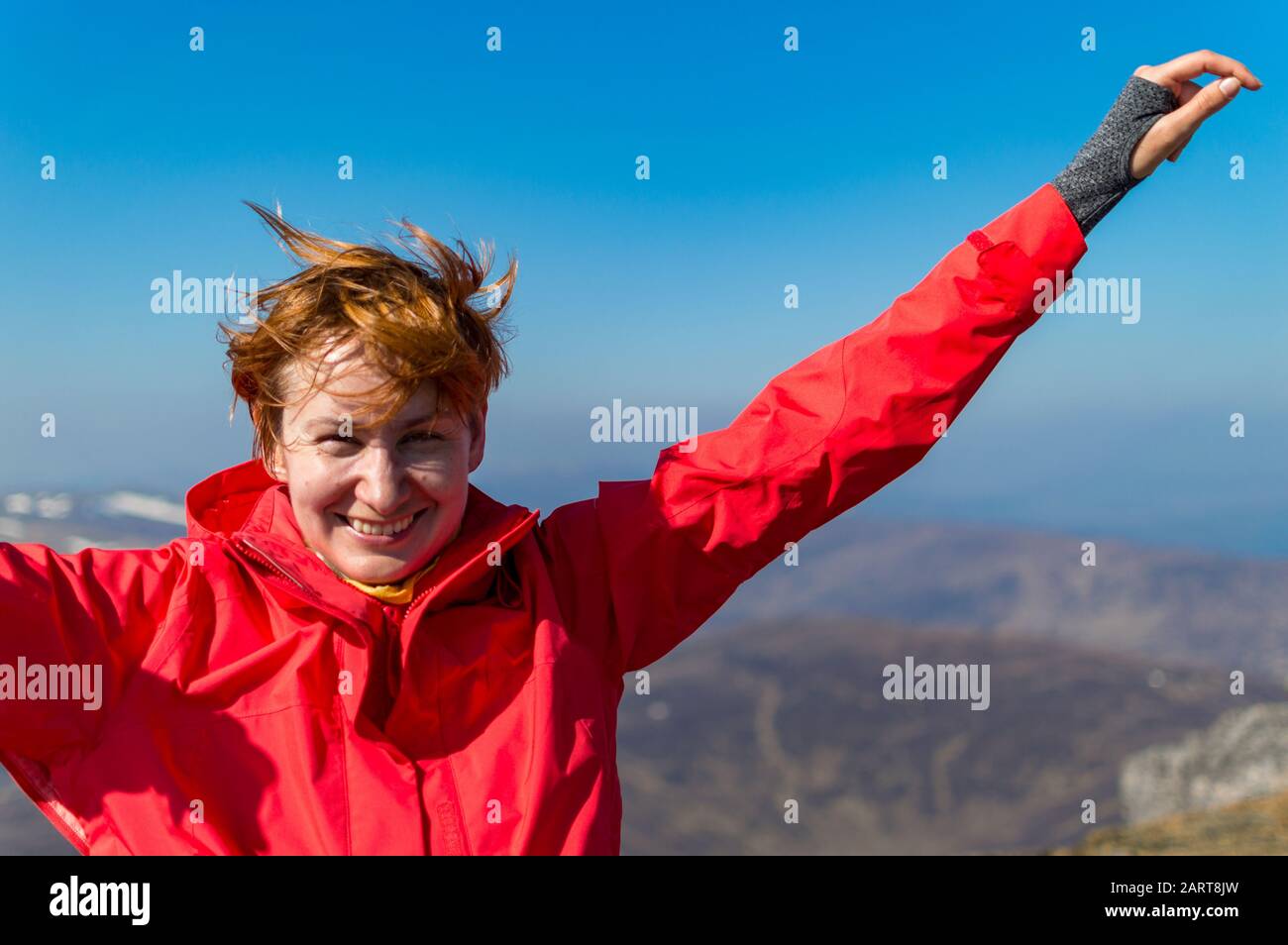 Female hill walker on top of Schiehallion Stock Photo - Alamy