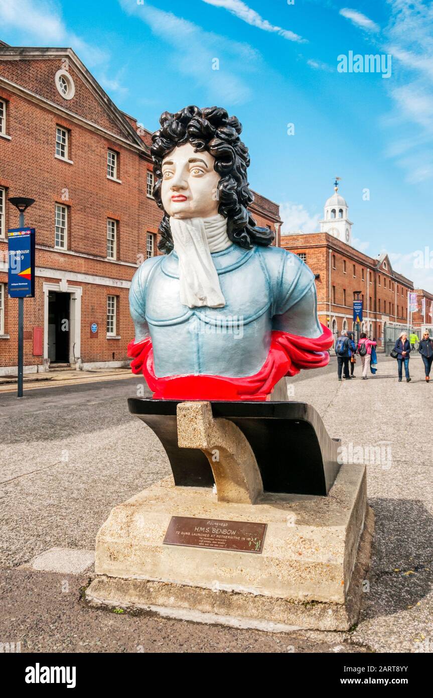 The figurehead of H.M.S Benbow, launched in 1813, in Portsmouth ...