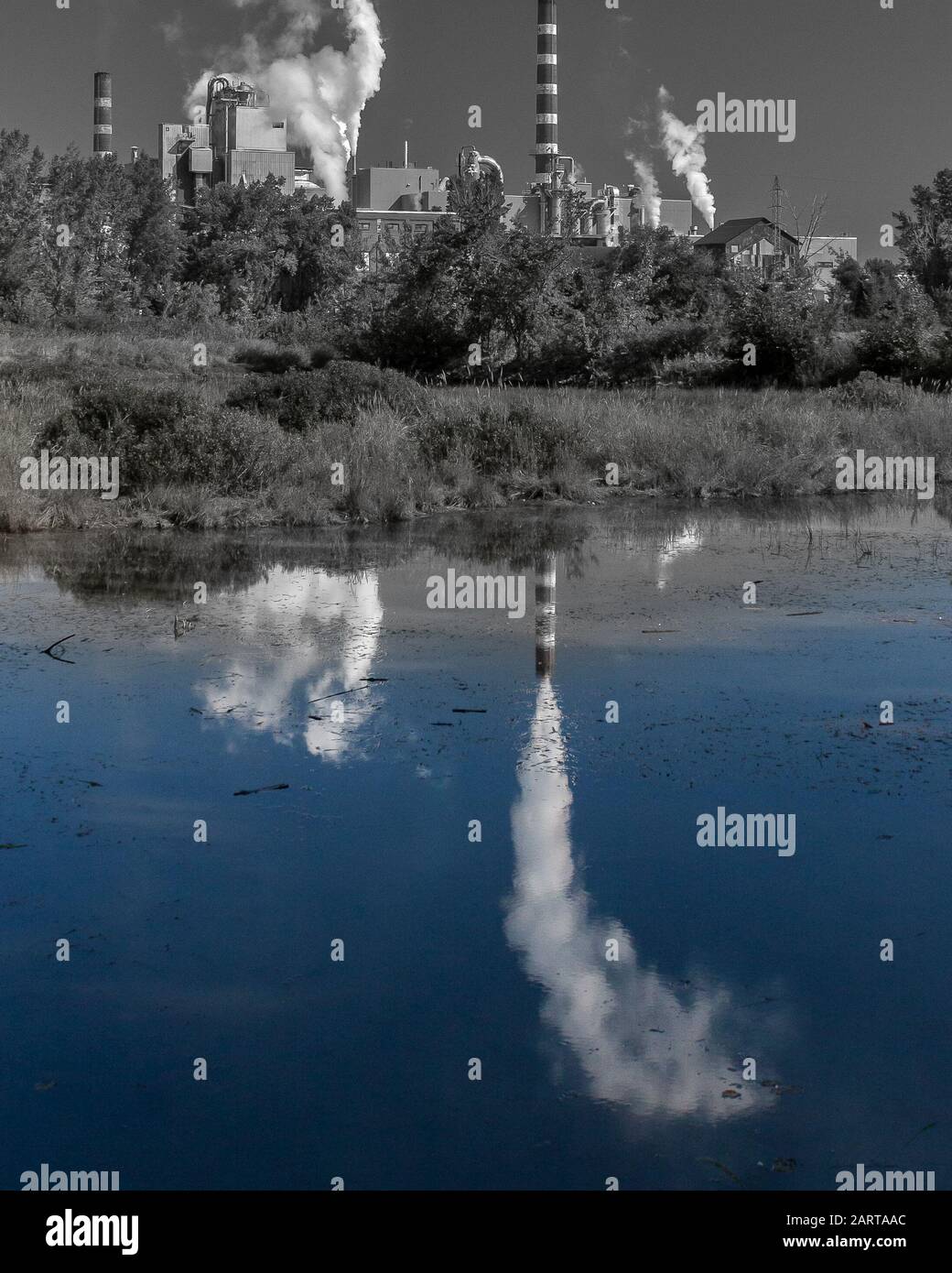 Industry environment pollution vs nature Stock Photo - Alamy