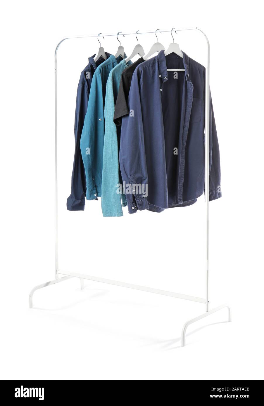 Rack with stylish clothes on white background Stock Photo - Alamy