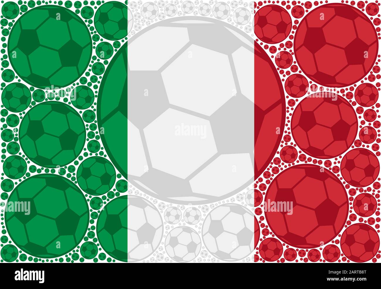 Concept illustration showing the flag of Italy made up of soccer balls ...