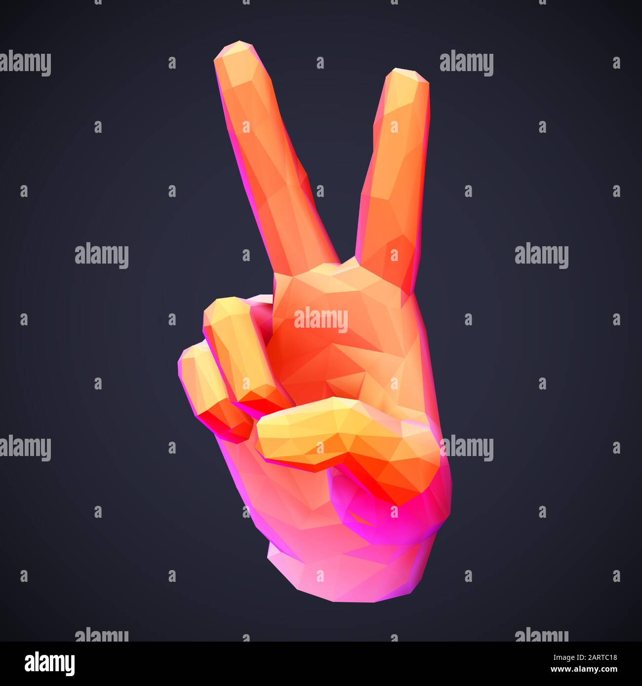 3D low poly human hand showing victory, freedom or peace gesture Stock ...