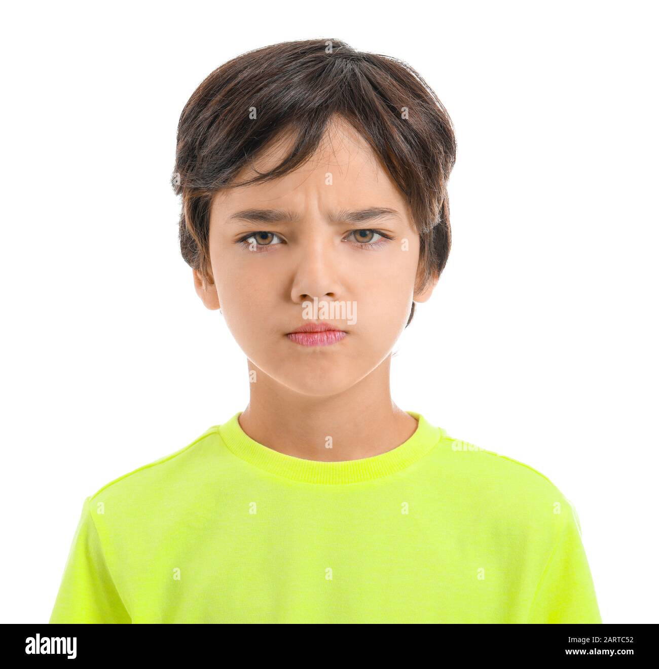 Angry little boy on white background Stock Photo - Alamy