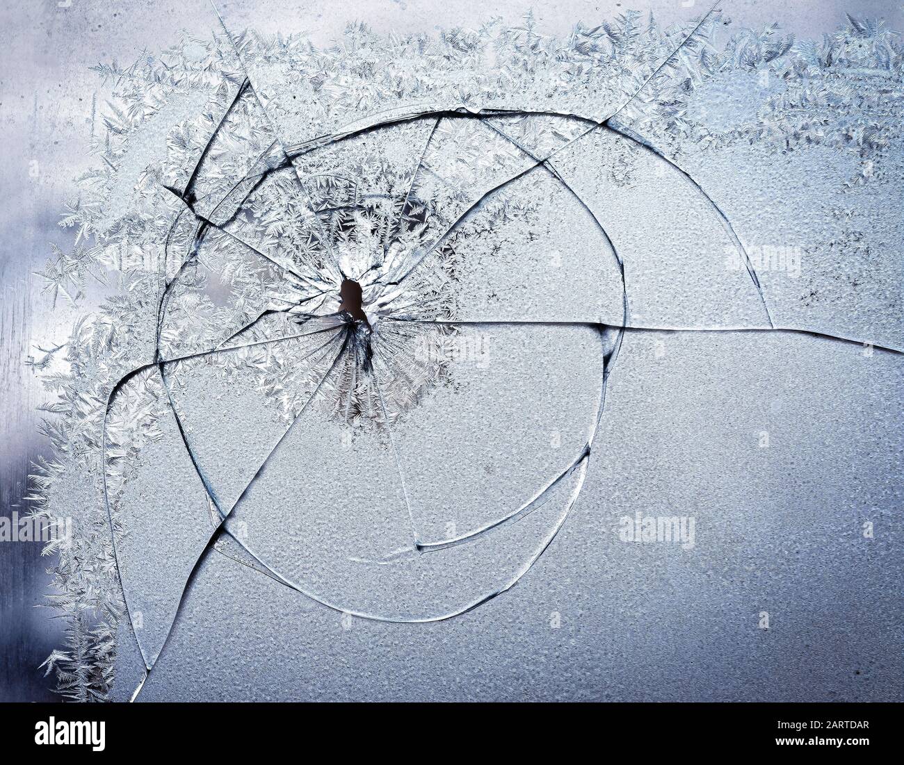 Frosty natural pattern on winter window, and broken, glass and Painting ...