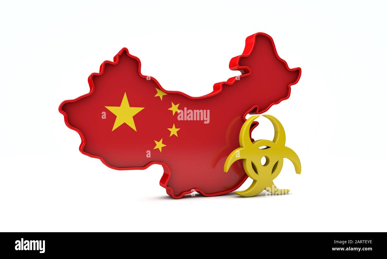 Map of China with bio hazard warning sign. 3D Rendering Stock Photo - Alamy