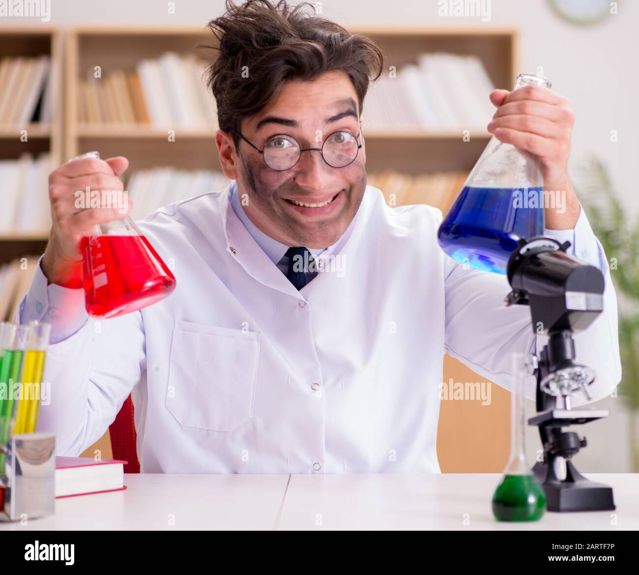 The mad crazy scientist doctor doing experiments in a laboratory Stock ...