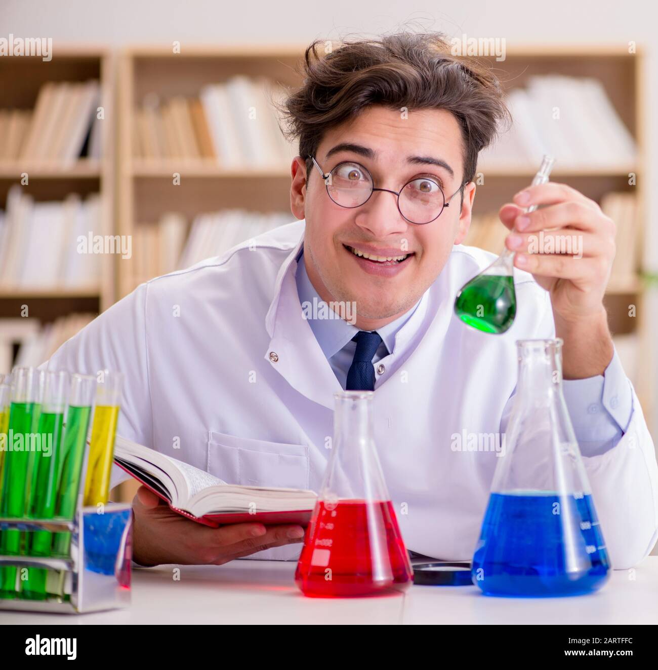The mad crazy scientist doctor doing experiments in a laboratory Stock ...