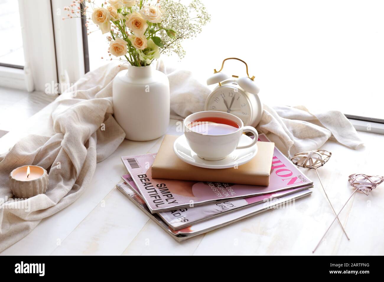 Window sill flowers candle hi-res stock photography and images - Alamy