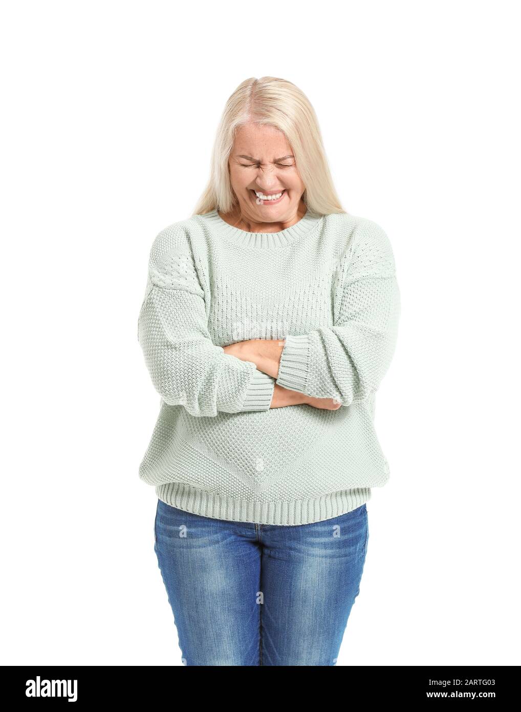 Angry mature woman on white background Stock Photo - Alamy