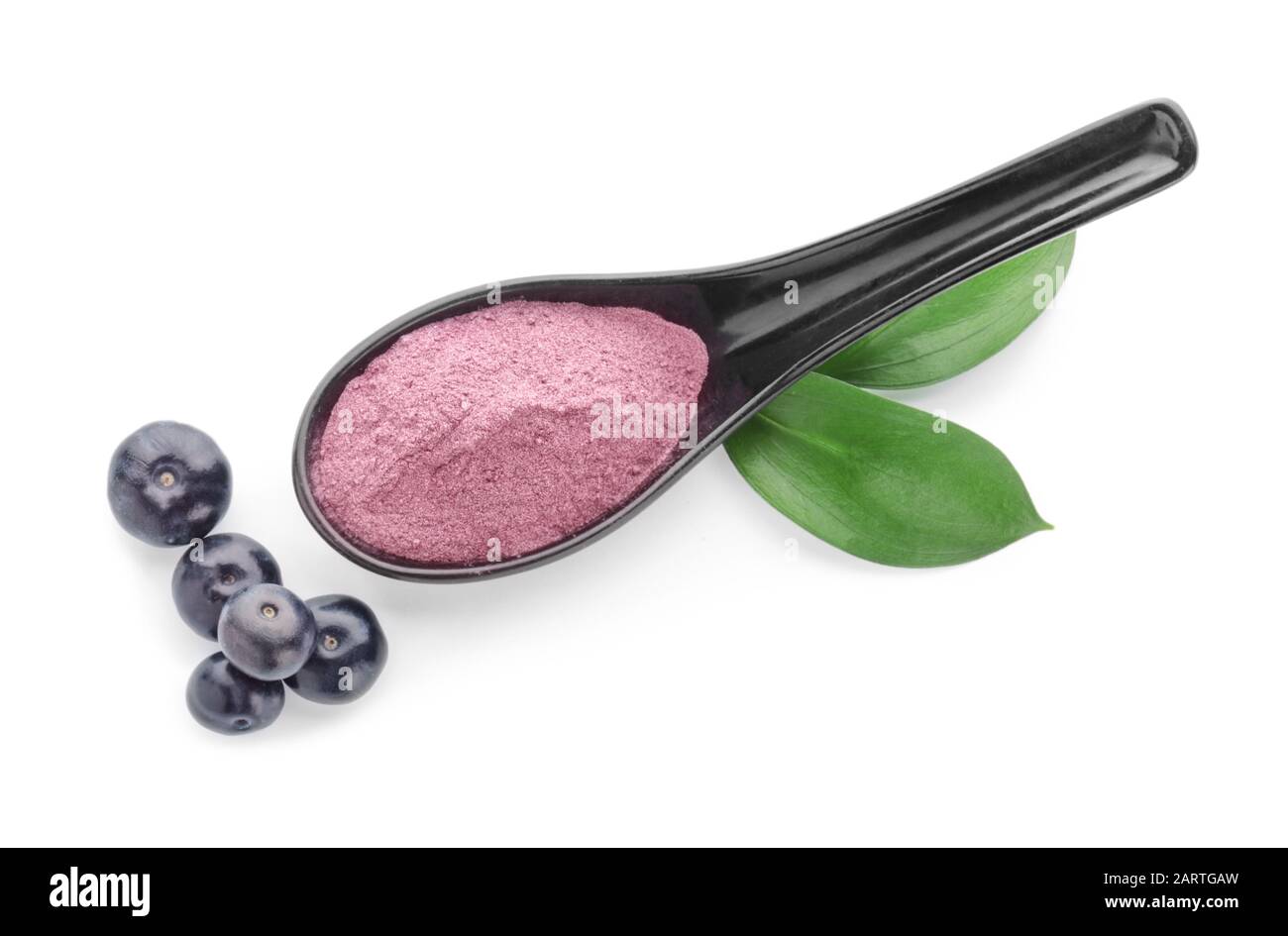 Spoon with acai powder on white background Stock Photo - Alamy
