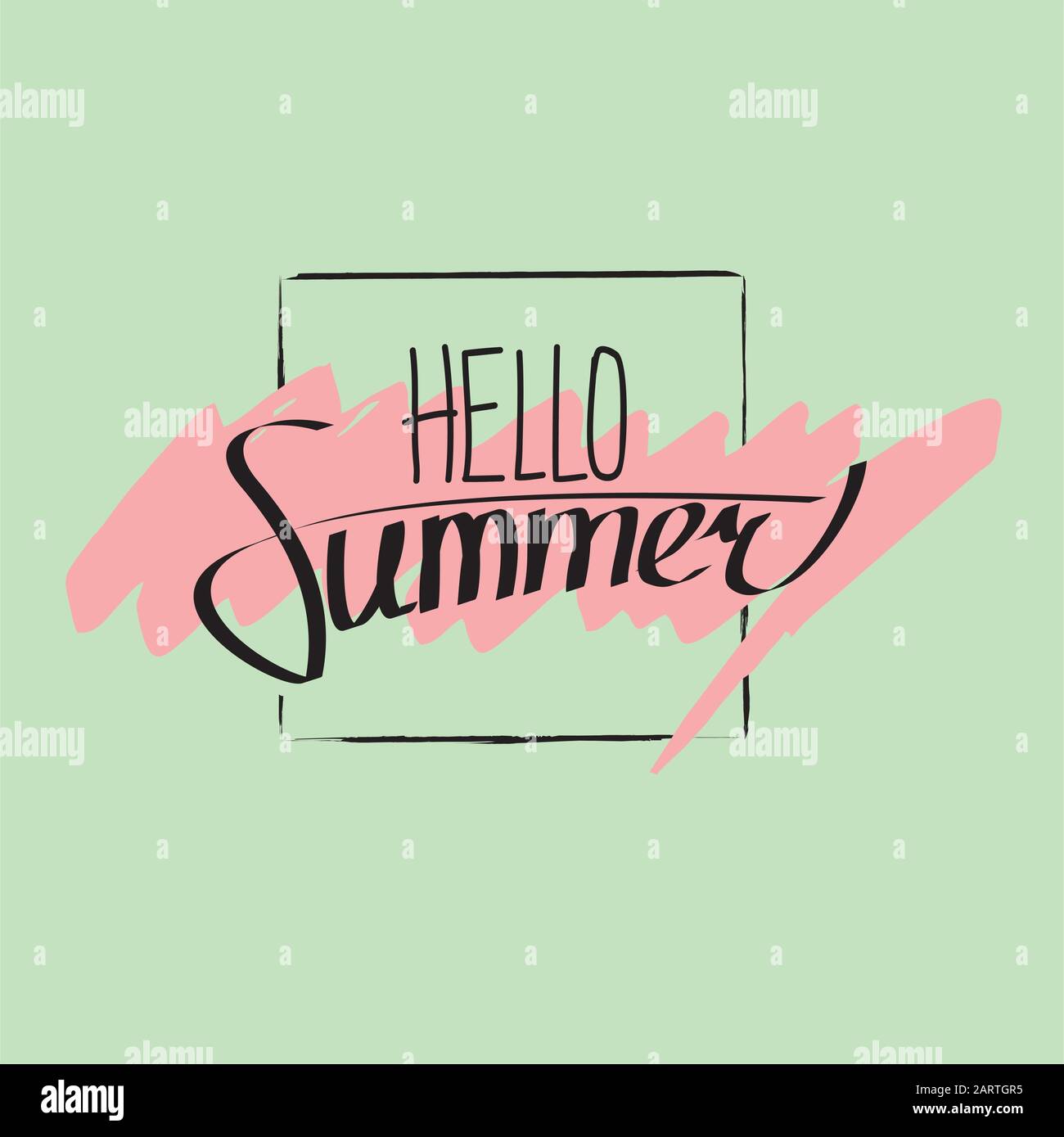 Hello summer lettering composition. Black letters on greenish ...