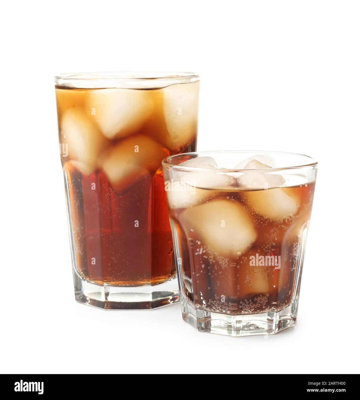 Glasses of cold cola on white background Stock Photo - Alamy