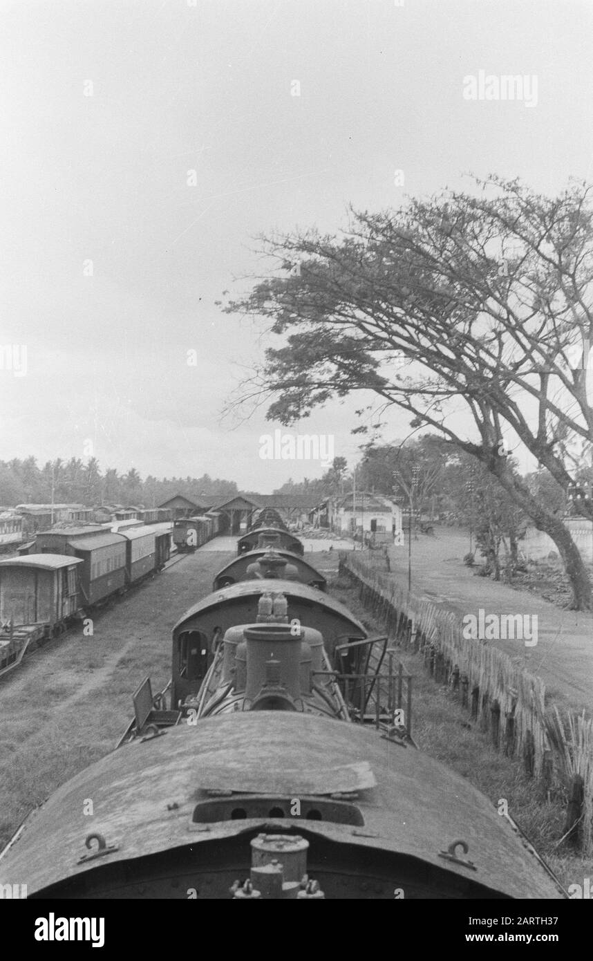 Railroad placement with locomotives and railway wagons. On display is a ...