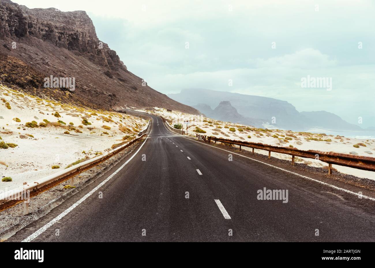 Calhau, Sao Vicente Island Cape Verde. Road along breathtaking volcanic ...
