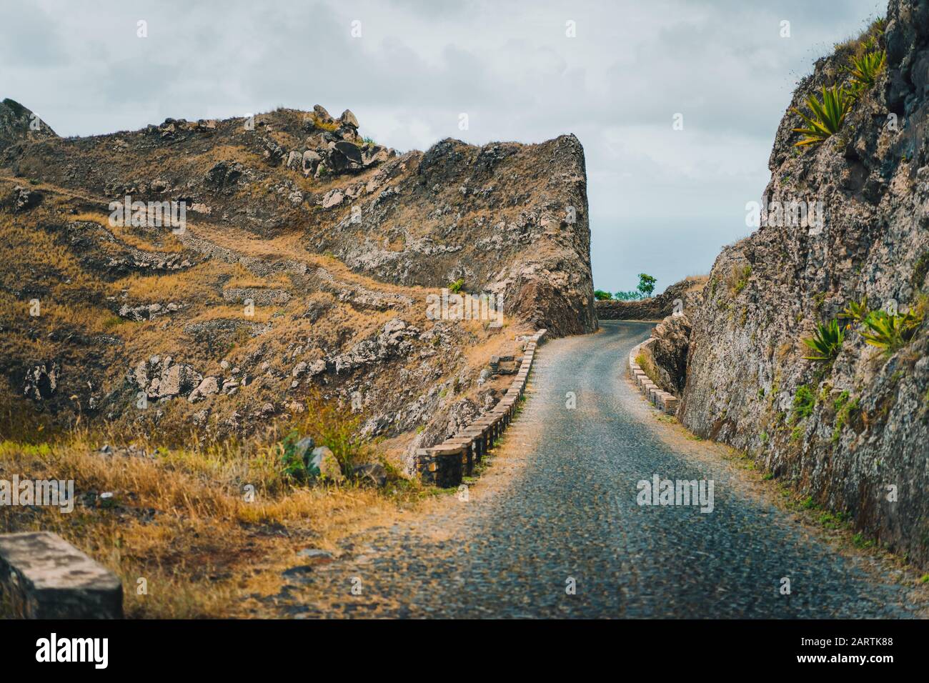 Santo Antao island, Cape Verde. Local road on Delgadinho mountain ridge ...