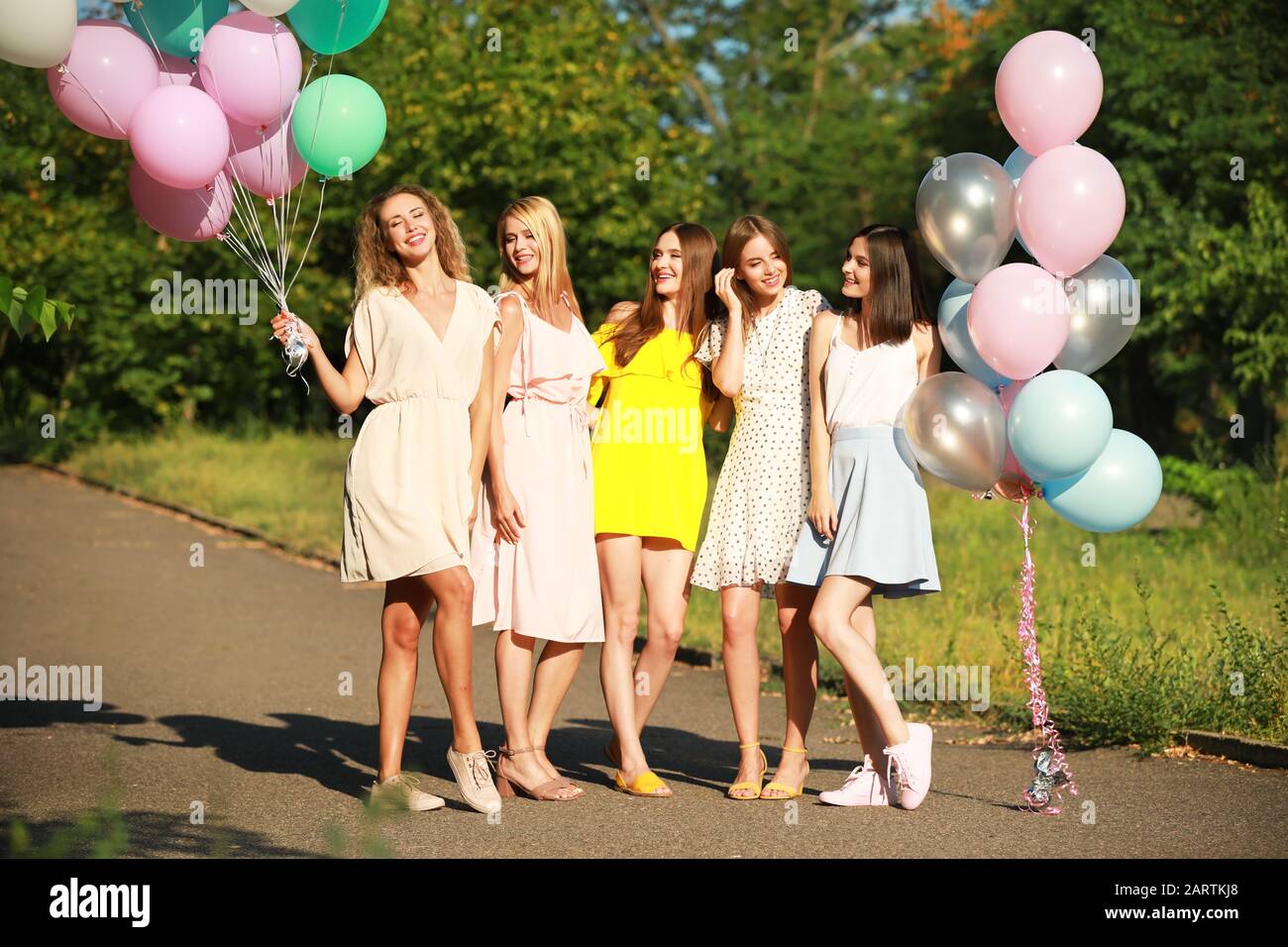 Beautiful young women at hen party outdoors Stock Photo - Alamy